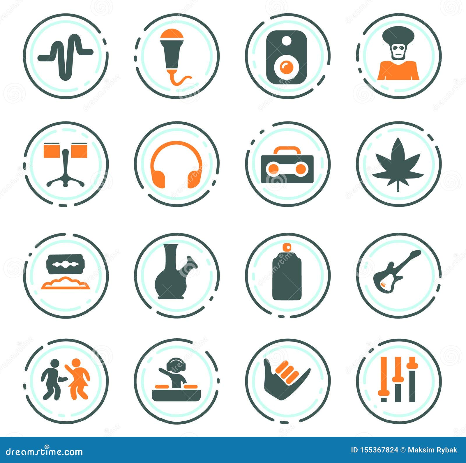 Reggae icons set stock vector. Illustration of icon - 155367824