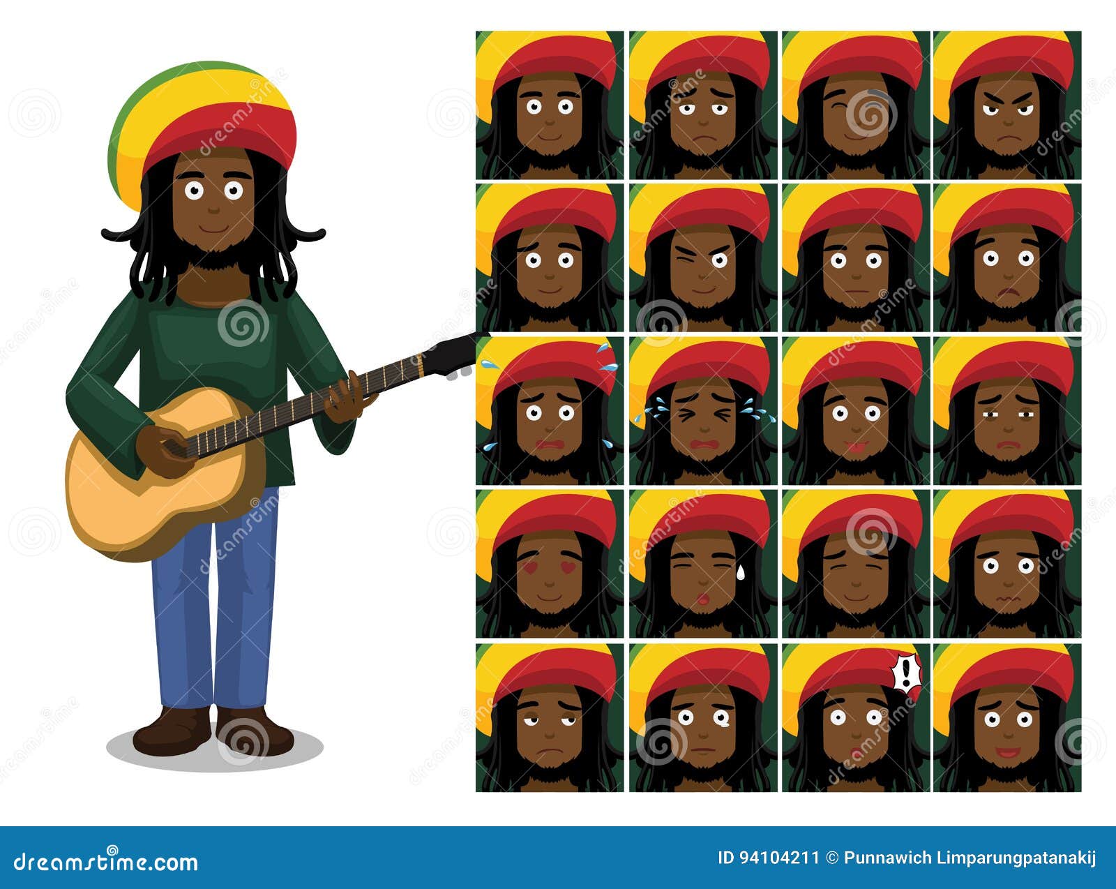 Reggae Man Cartoon Emotion Faces Vector Illustration Stock Vector ...