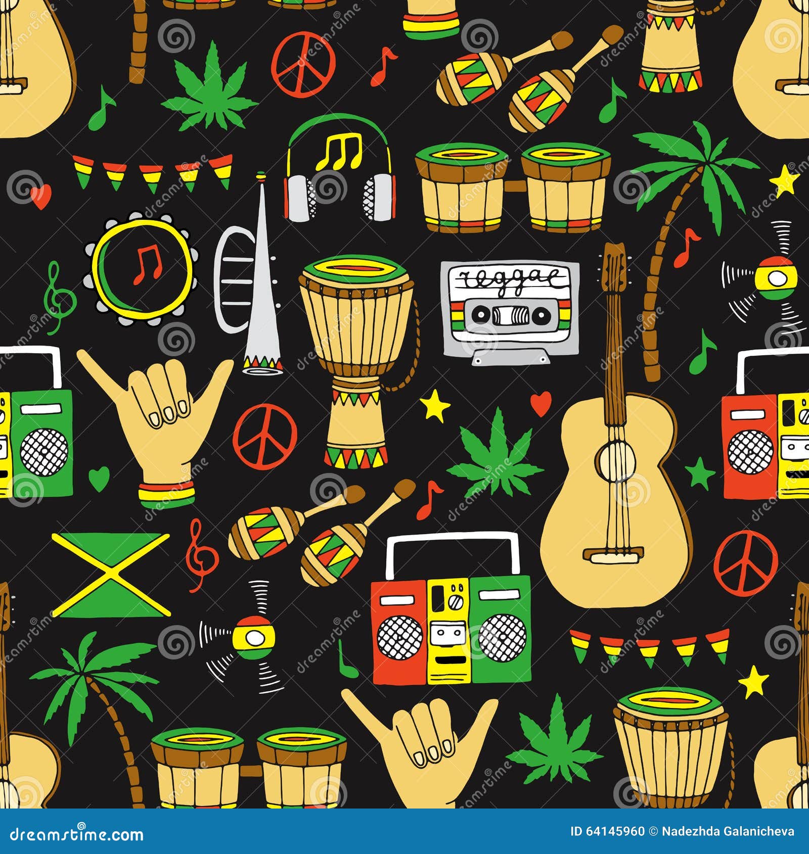 Reggae seamless pattern stock vector. Illustration of wallpaper - 64145960
