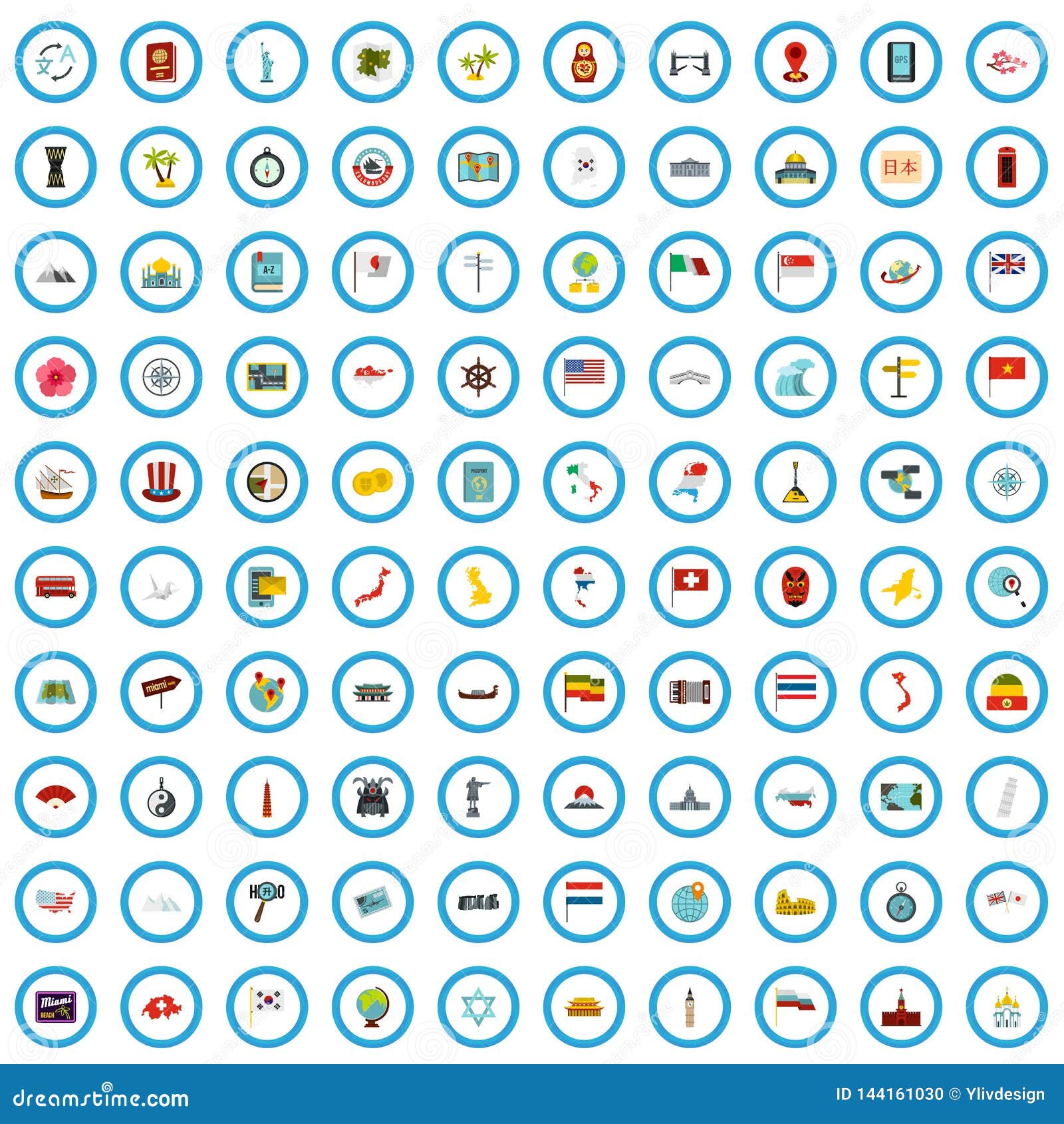 100 Region Icons Set, Flat Style Stock Vector - Illustration of london ...