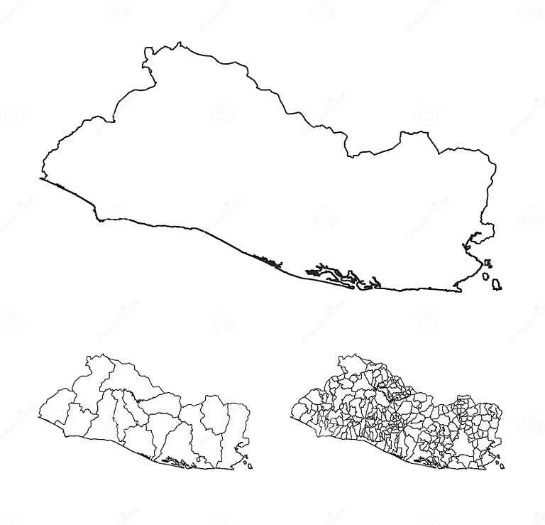 Regiones Administrativas Del Mapa De Esquema Del Salvador Ilustración