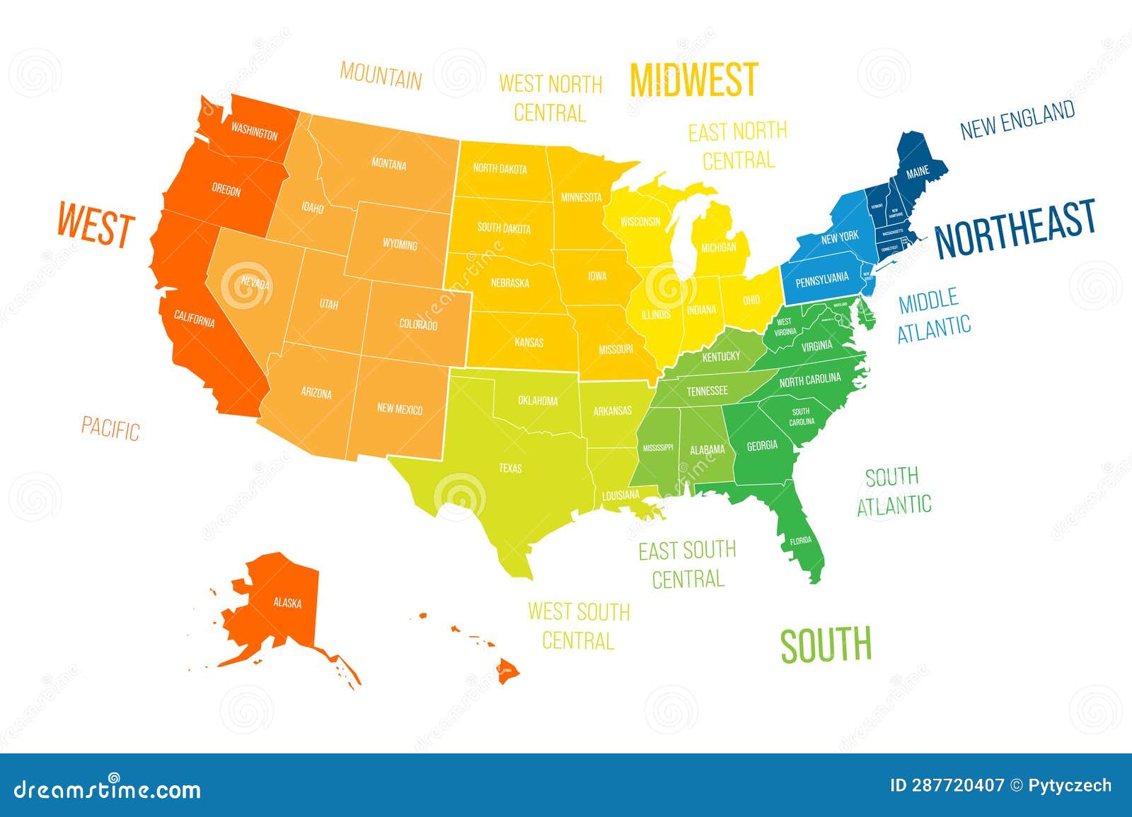Regions and Divisions of United States Stock Vector - Illustration of ...