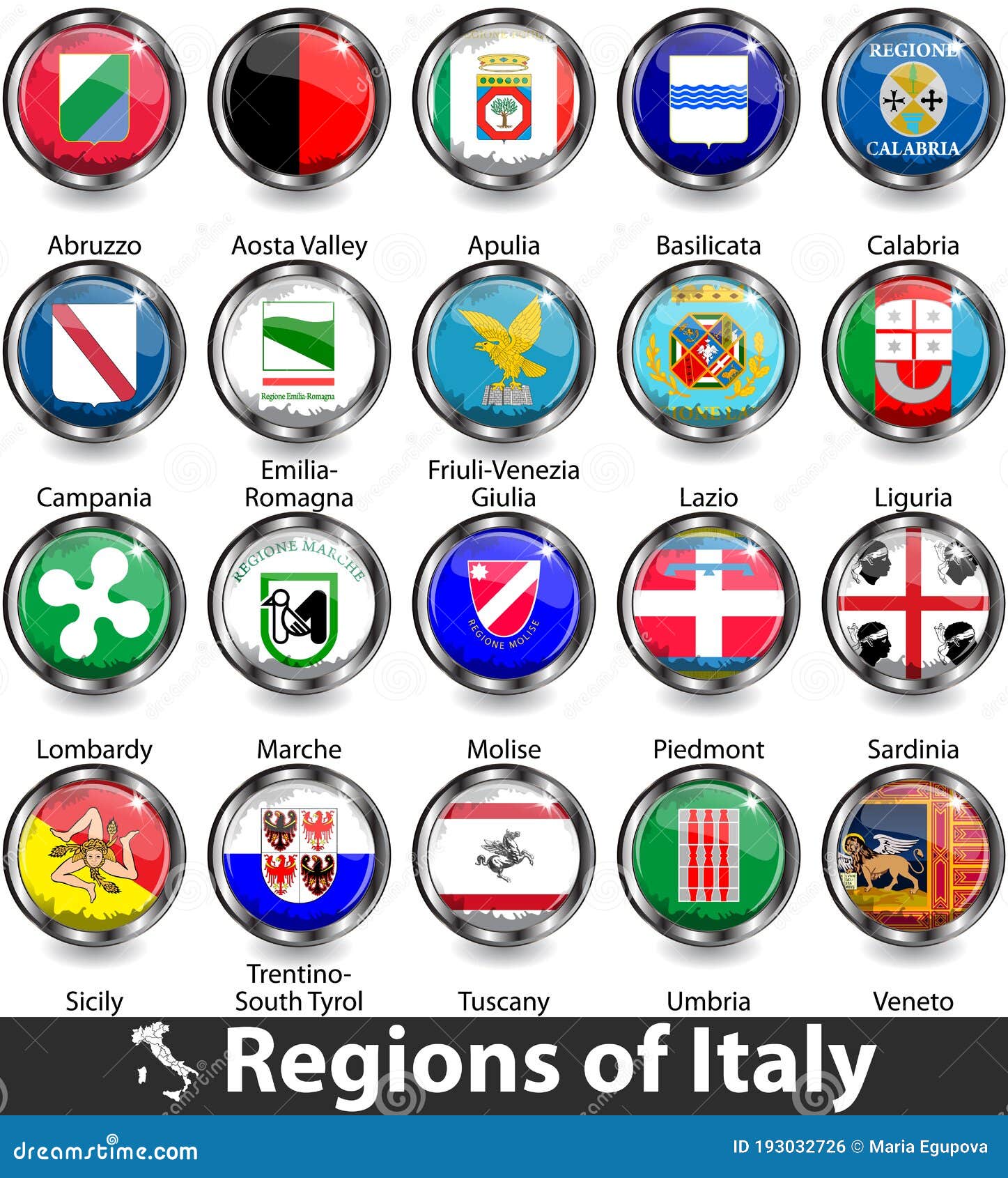 Regions of Italy stock vector. Illustration of lands - 193032726