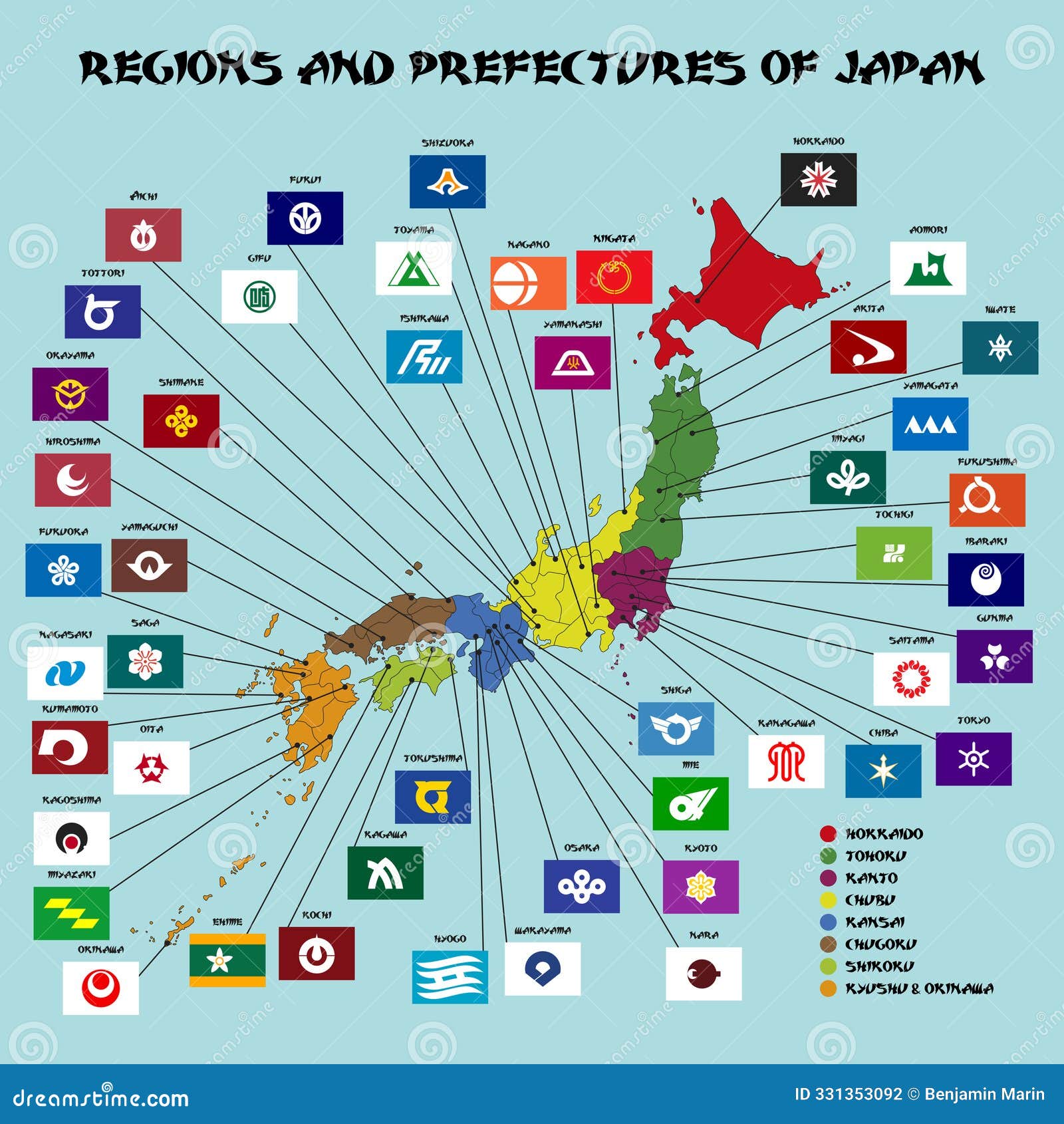 Regions Of Japan, Divided Into 47 Prefectures, Gray Political Map ...