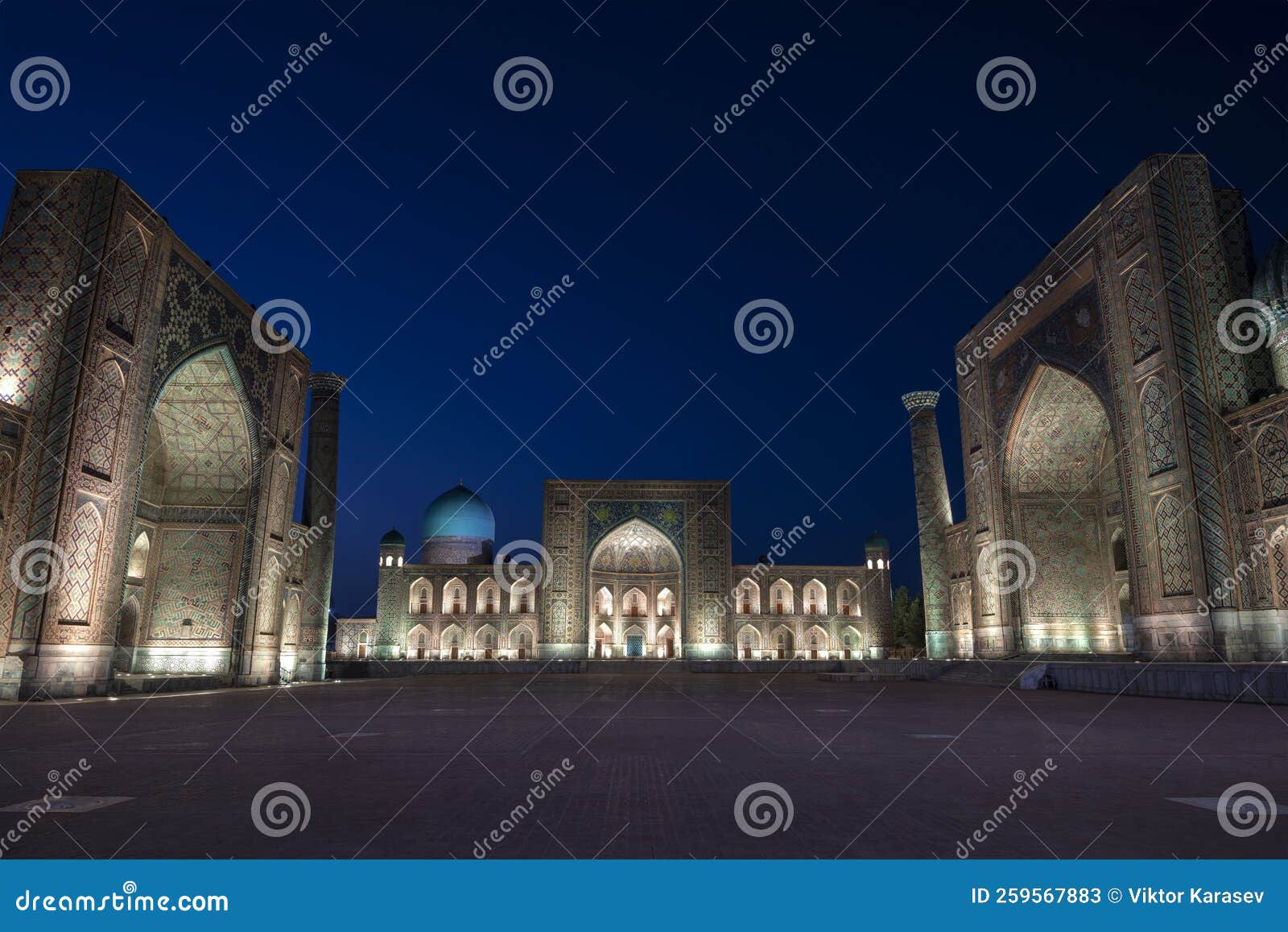 Registan Square, Night. Samarkand, Uzbekistan Stock Image - Image of ...