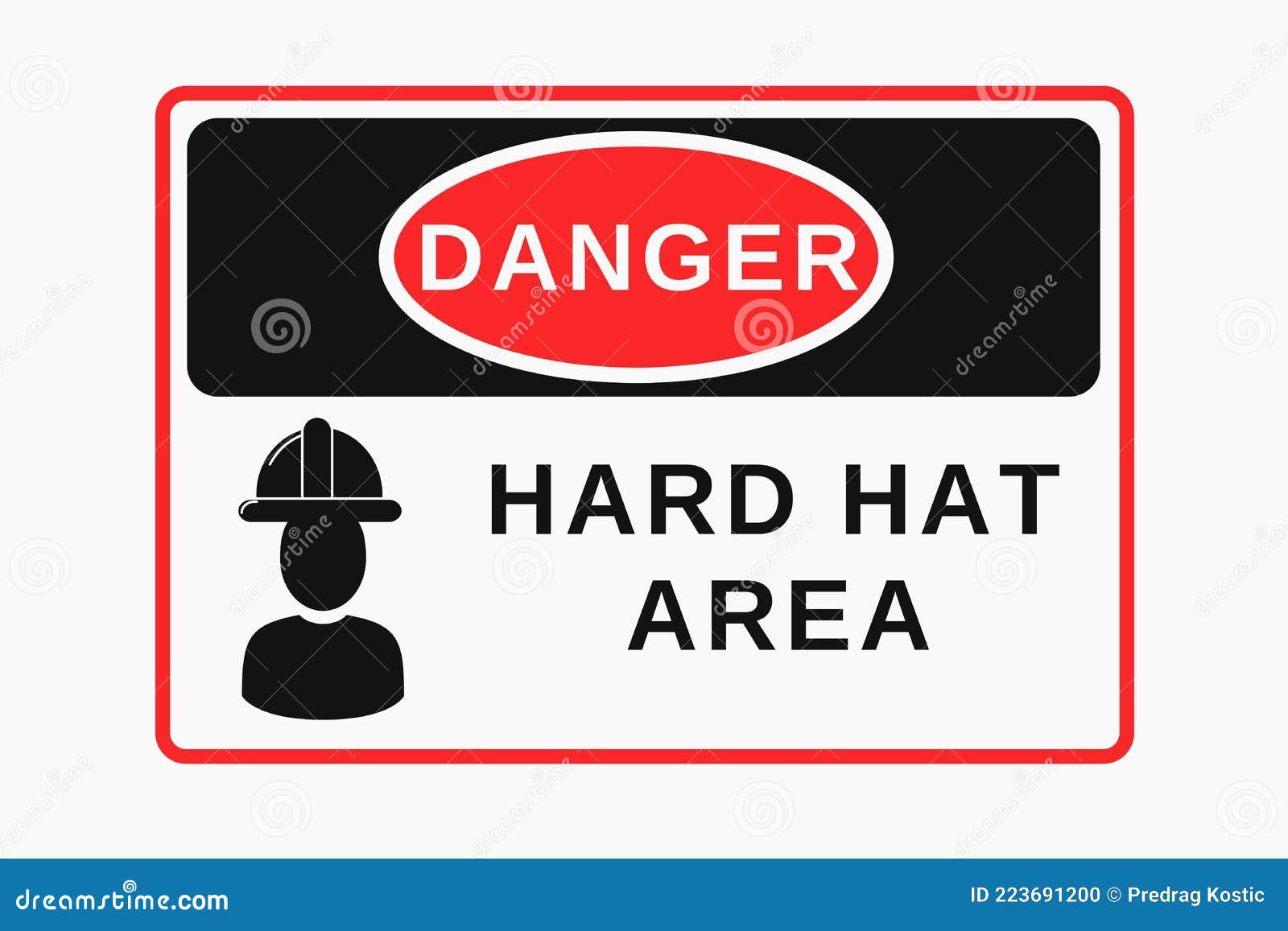 Danger hard hat area sign. stock illustration. Illustration of banner ...