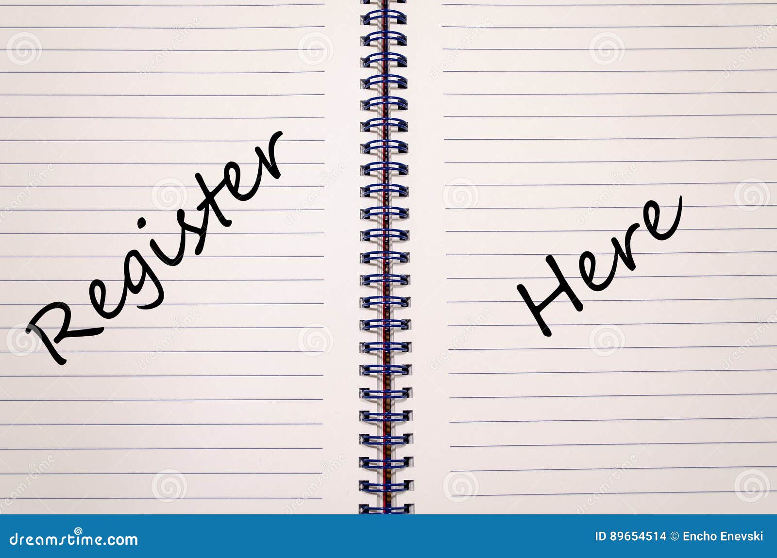 Register Here Write on Notebook Stock Photo - Image of phrase, join ...