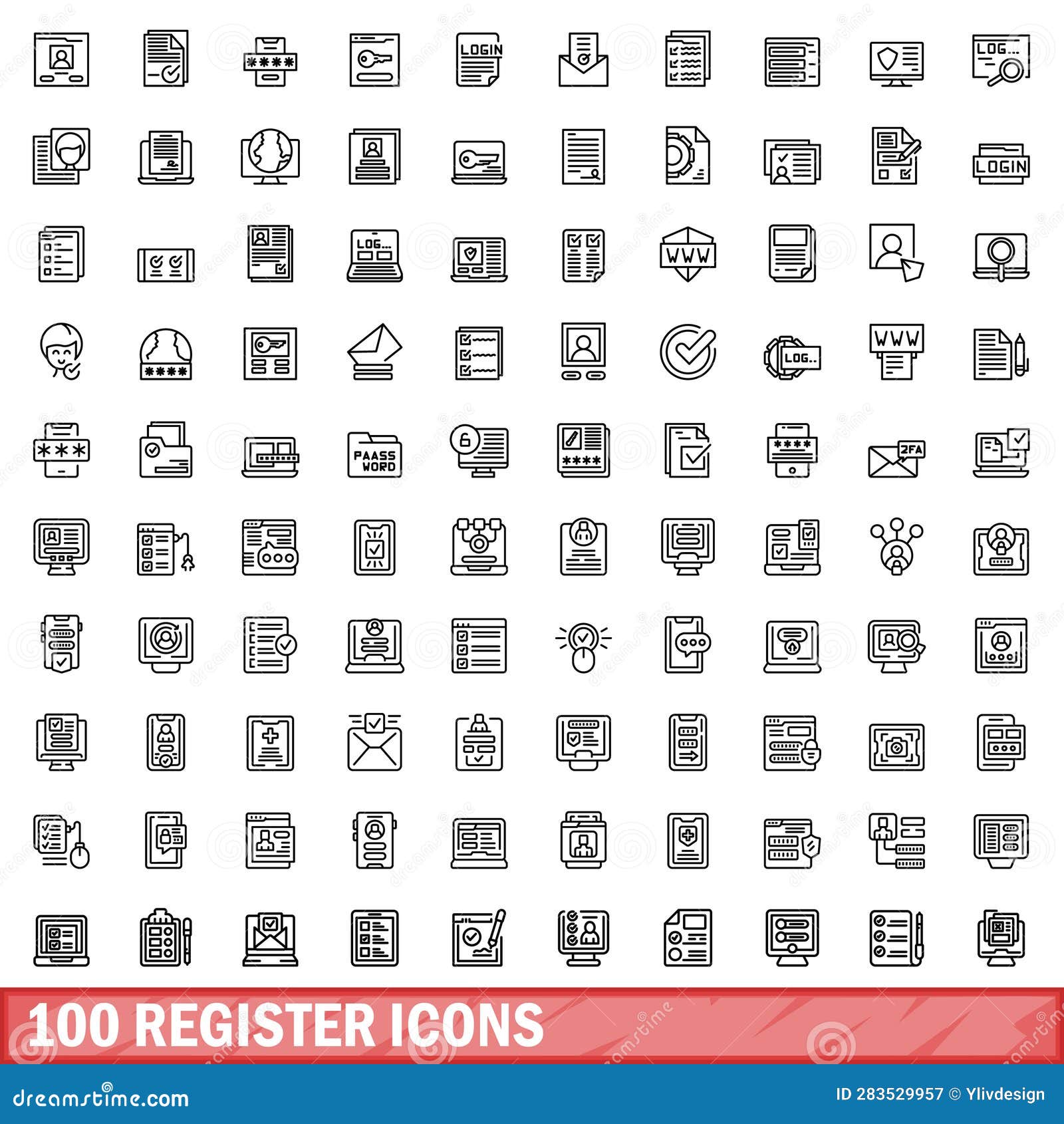 100 Register Icons Set, Outline Style Stock Vector - Illustration of ...