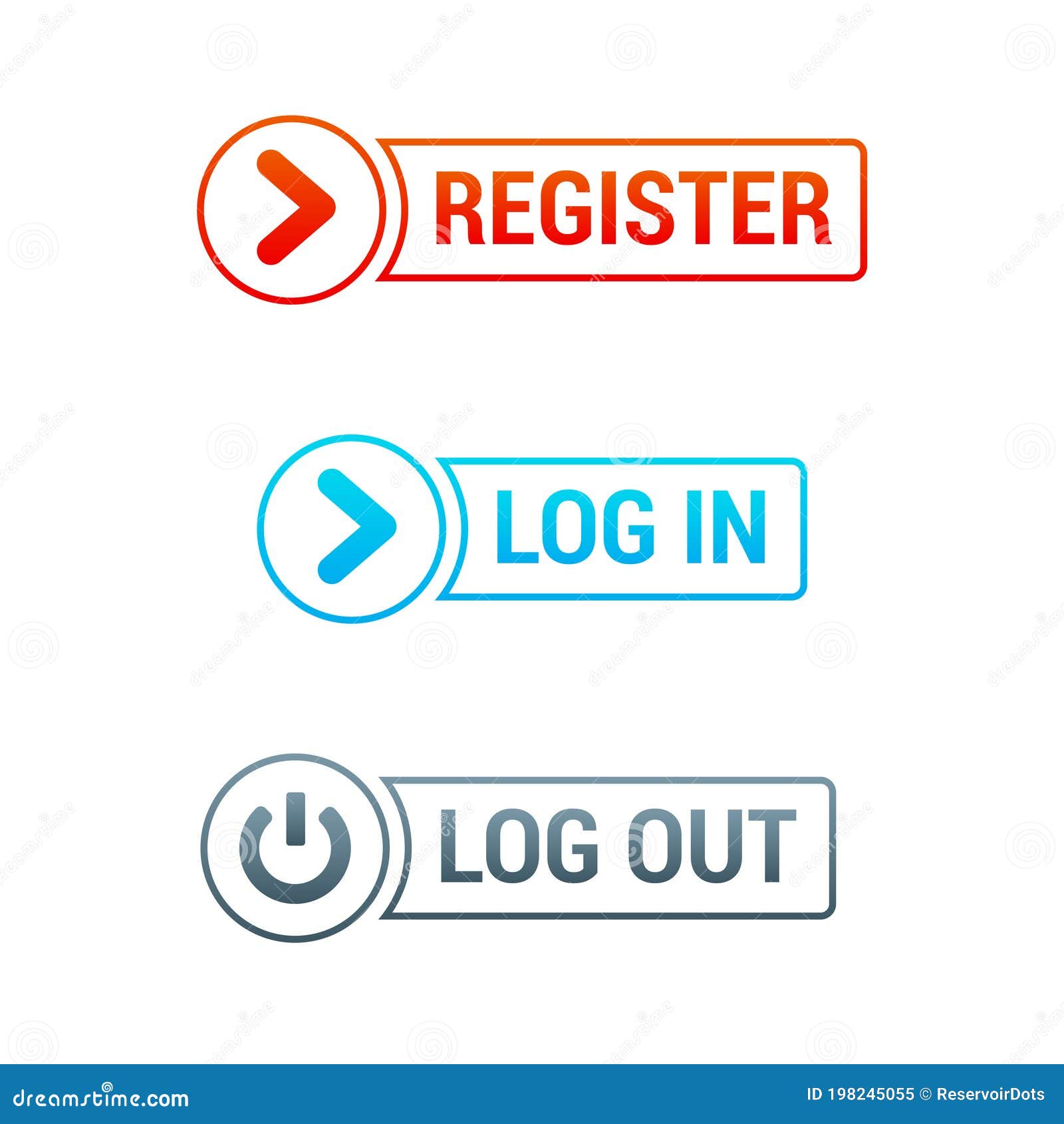 Register, Log in & Log Out Buttons Stock Vector - Illustration of user ...