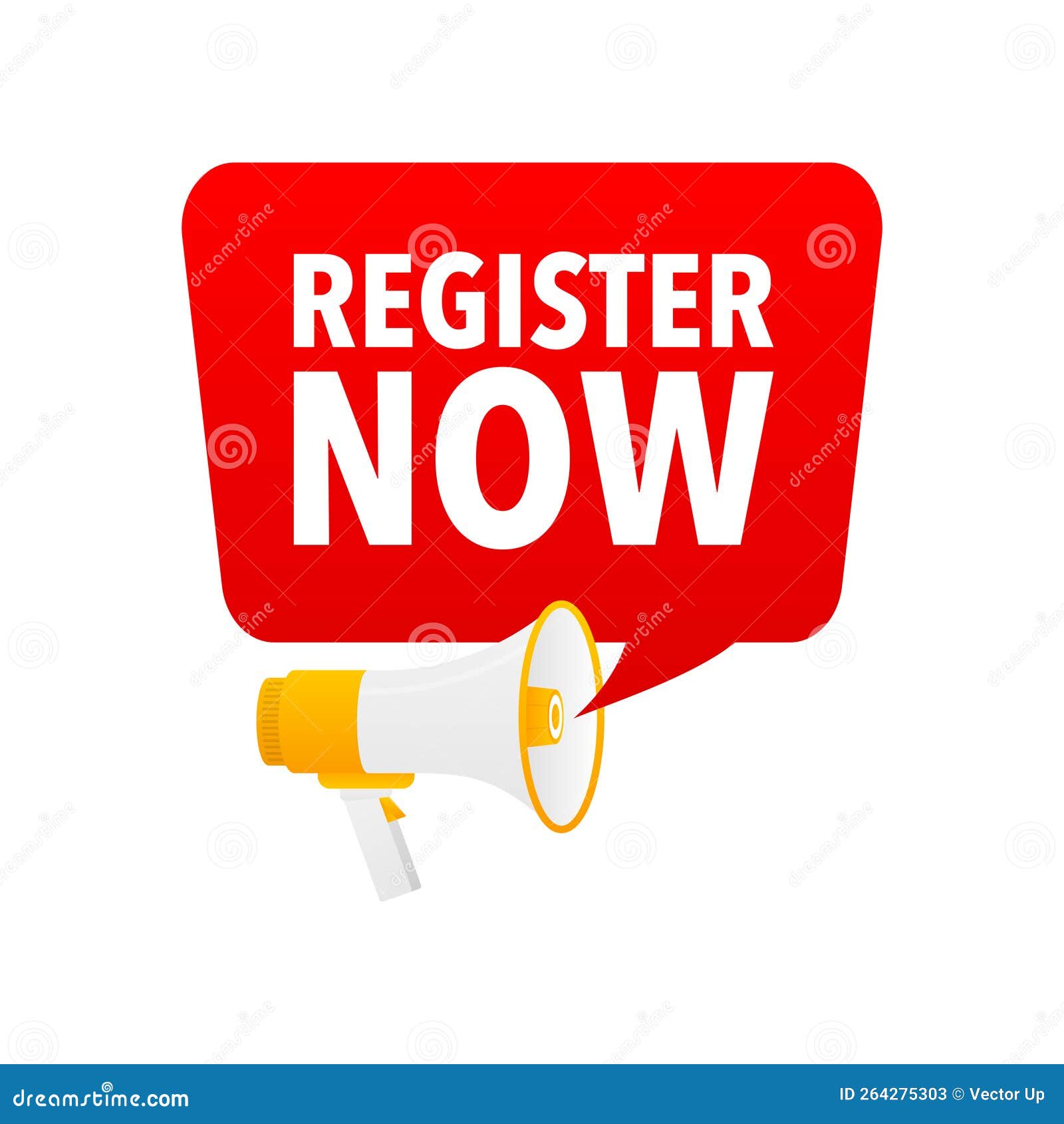 Register Now Announcement Megaphone Label. Loudspeaker Speech Bubble ...