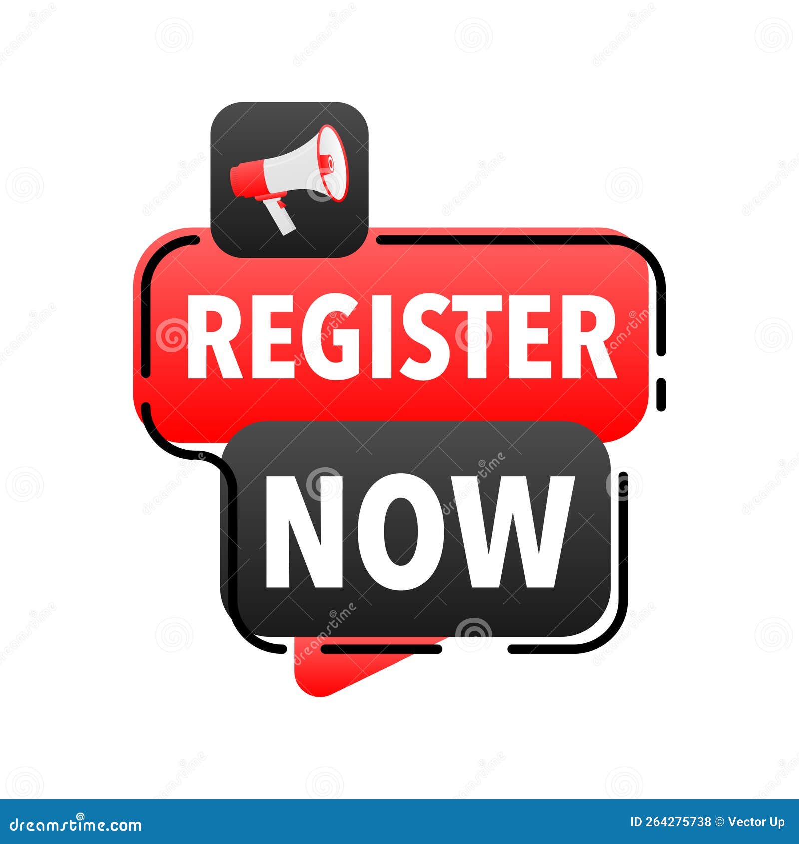 Register Now Announcement Megaphone Label. Loudspeaker Speech Bubble ...