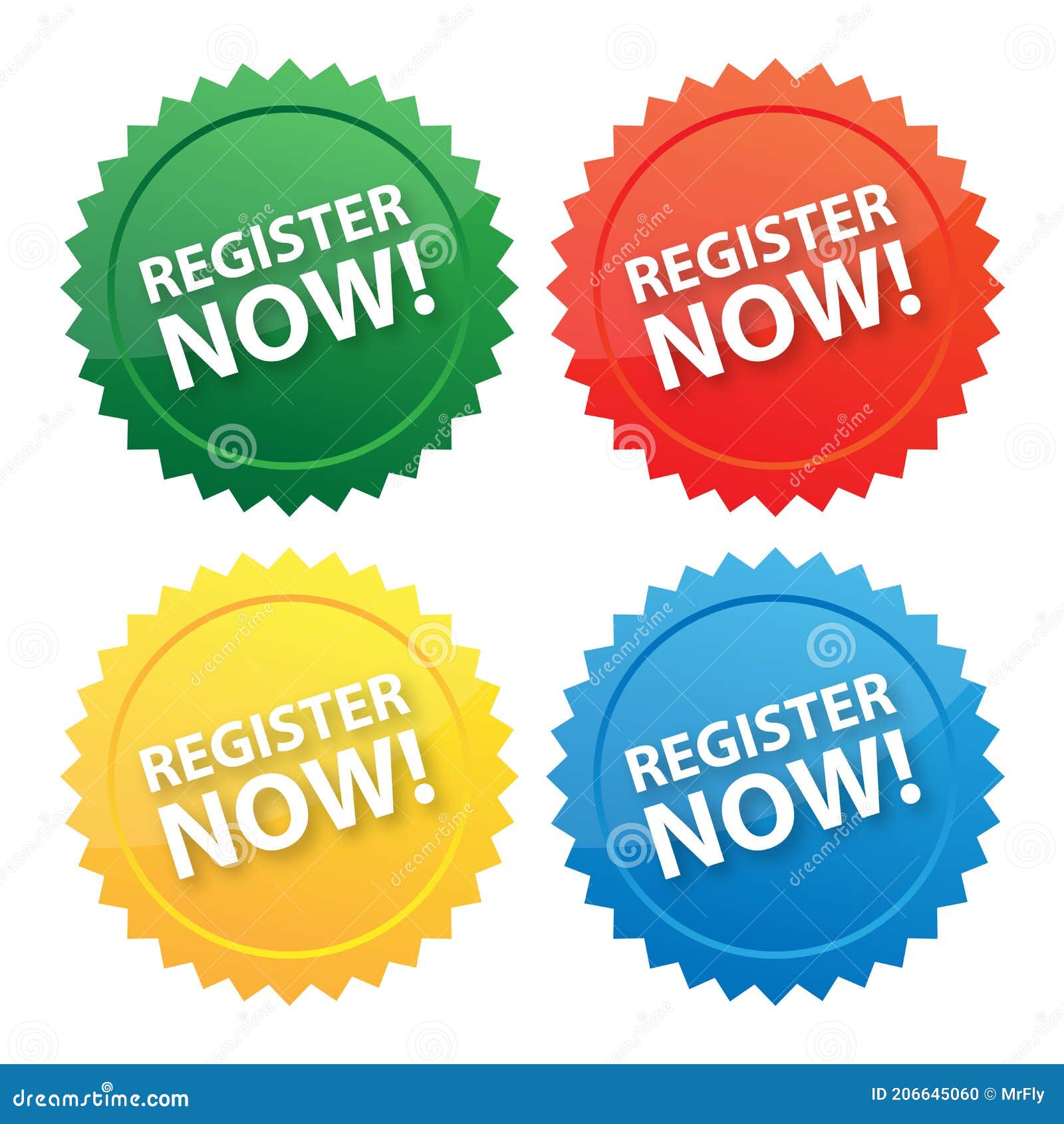 Register Now! Bright Sticker Set, Vector Illustration Stock Vector ...