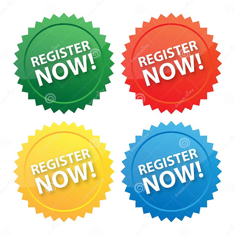 Register Now! Bright Sticker Set, Vector Illustration Stock Vector ...