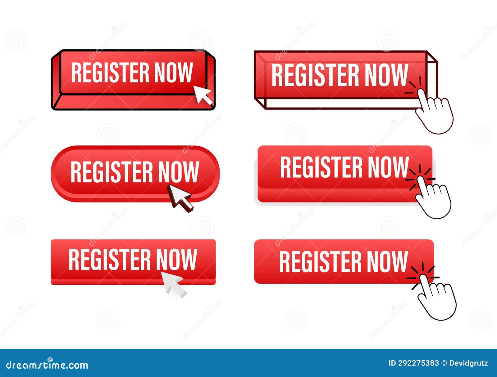 Register Now Button with Pointer Clicking. Register Now Web Buttons Set ...