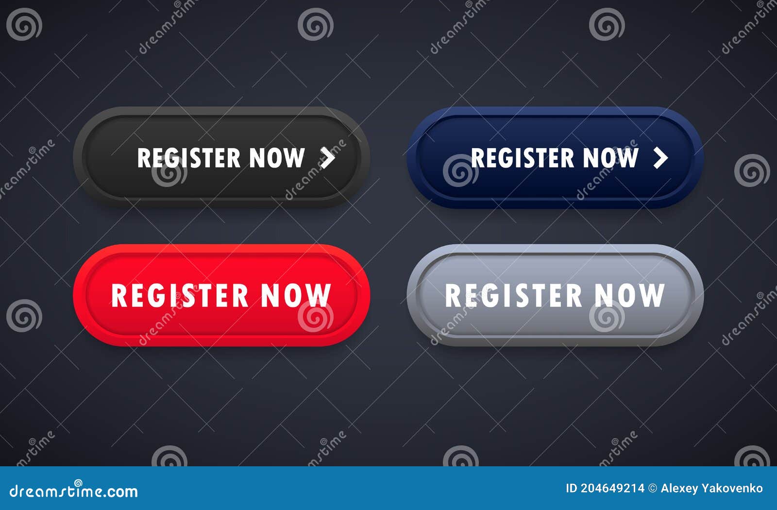 Register Now Button Set. for Website. Registration. Vector on Isolated ...