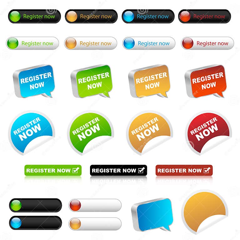 Register now buttons stock vector. Illustration of group - 20977677