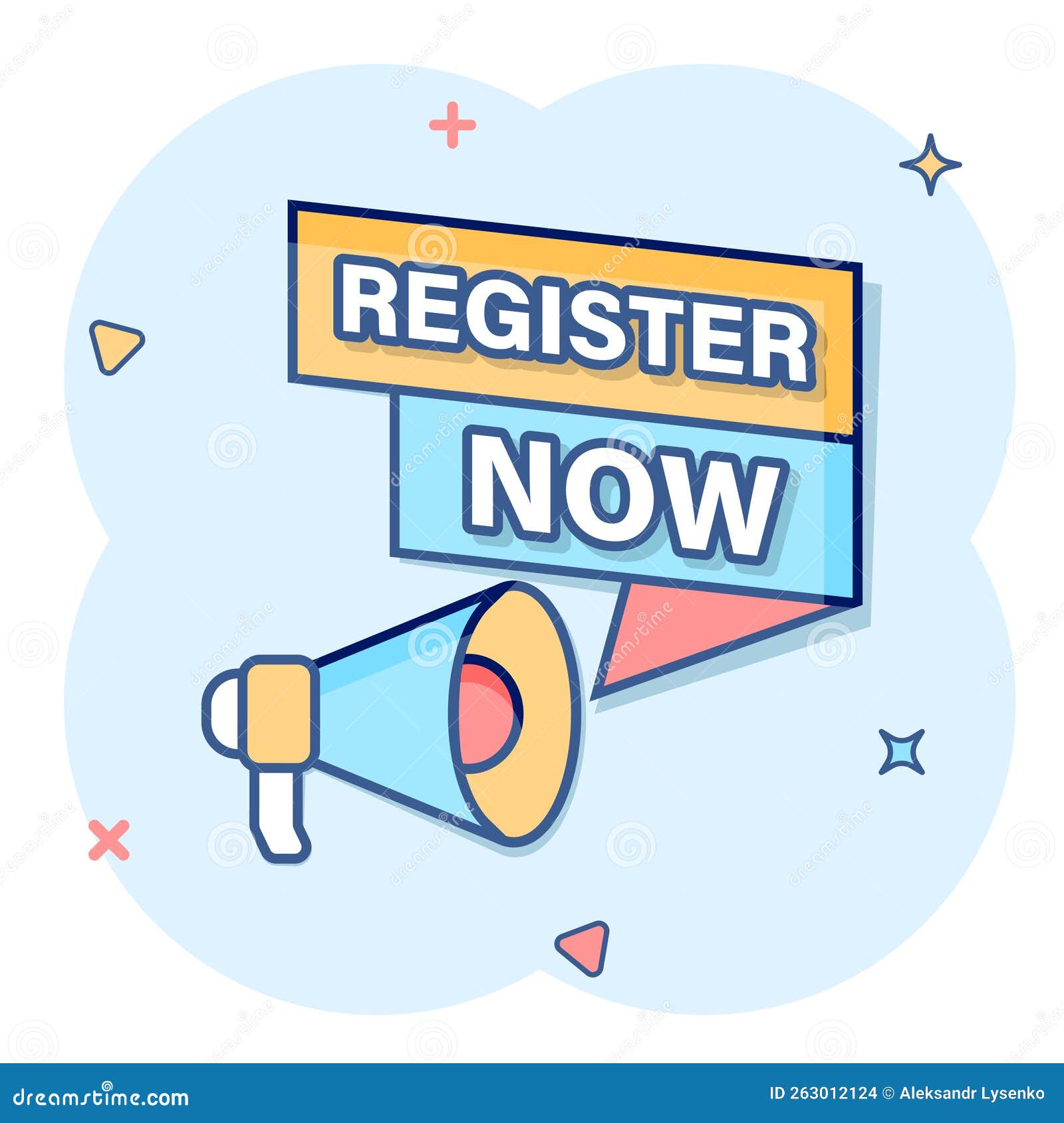Register Now Icon in Comic Style. Registration Cartoon Vector ...