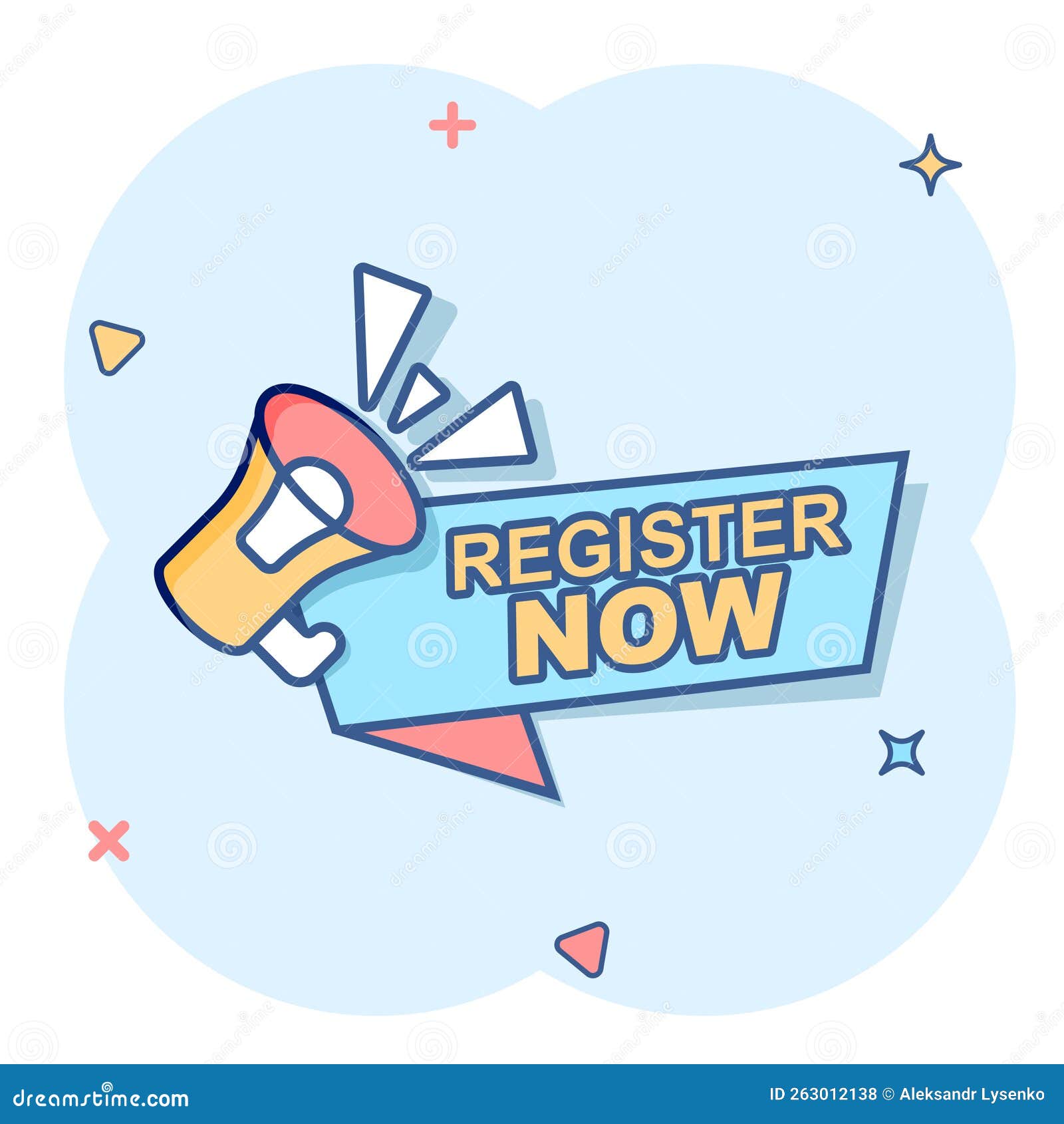 Register Now Icon in Comic Style. Registration Cartoon Vector ...