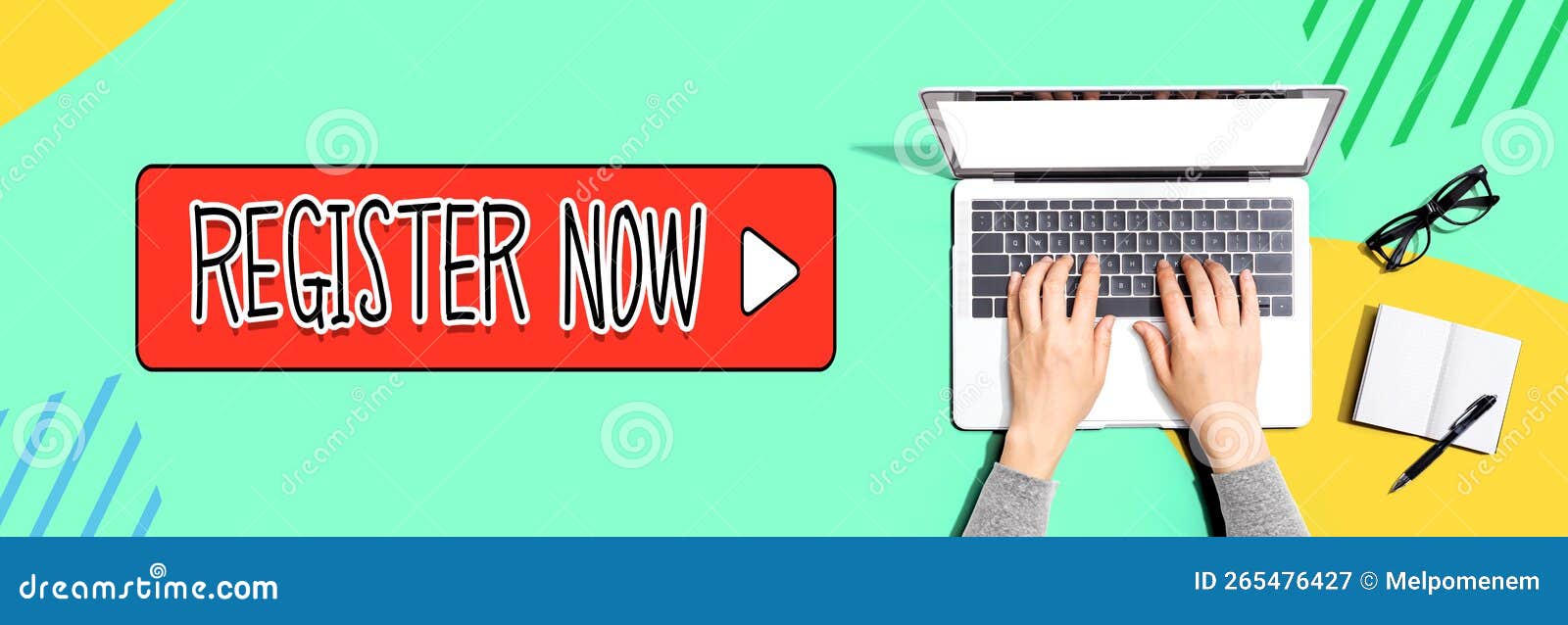 Register Now with Person Using a Laptop Stock Illustration ...