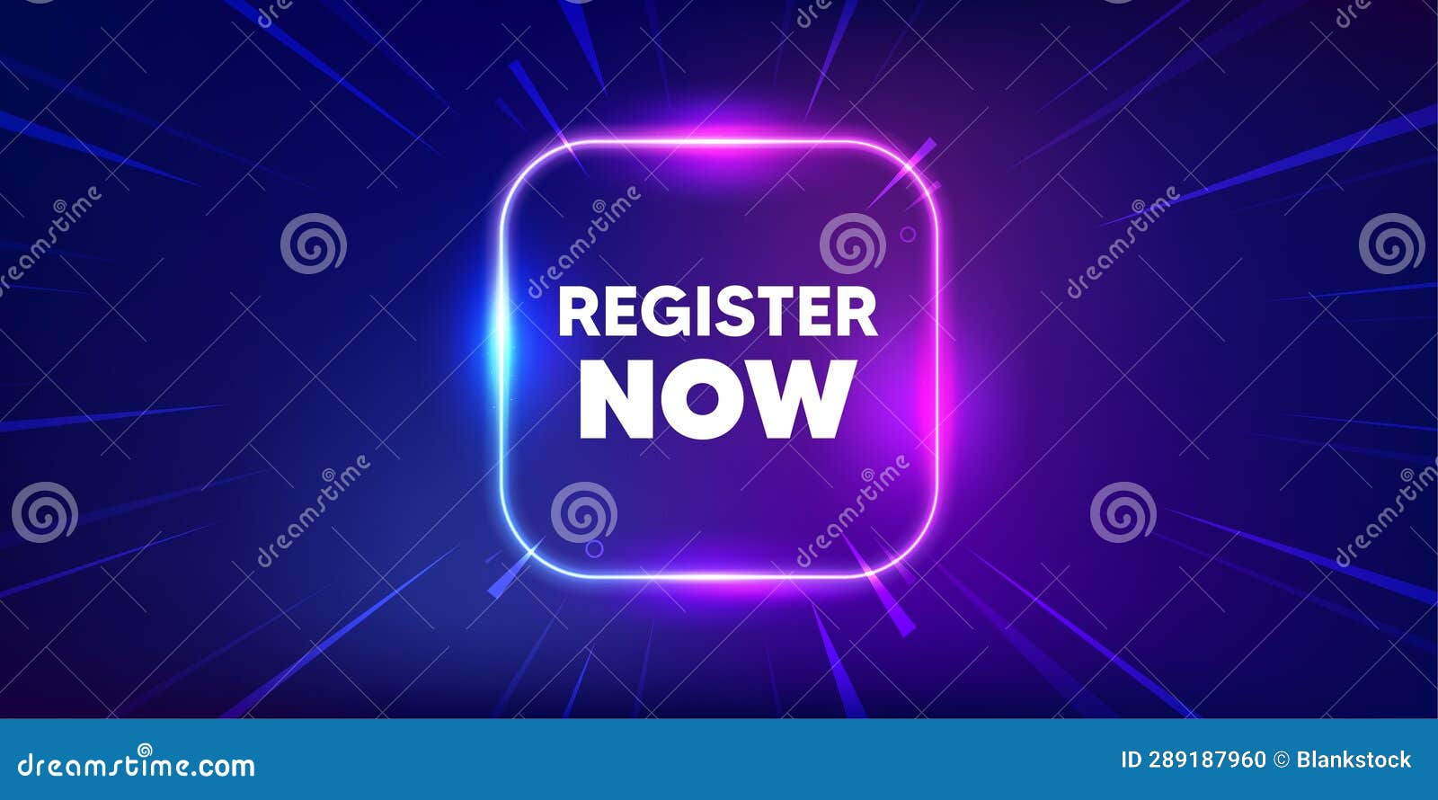 Register Now Tag. Free Registration Offer. Neon Light Frame Box. Vector ...