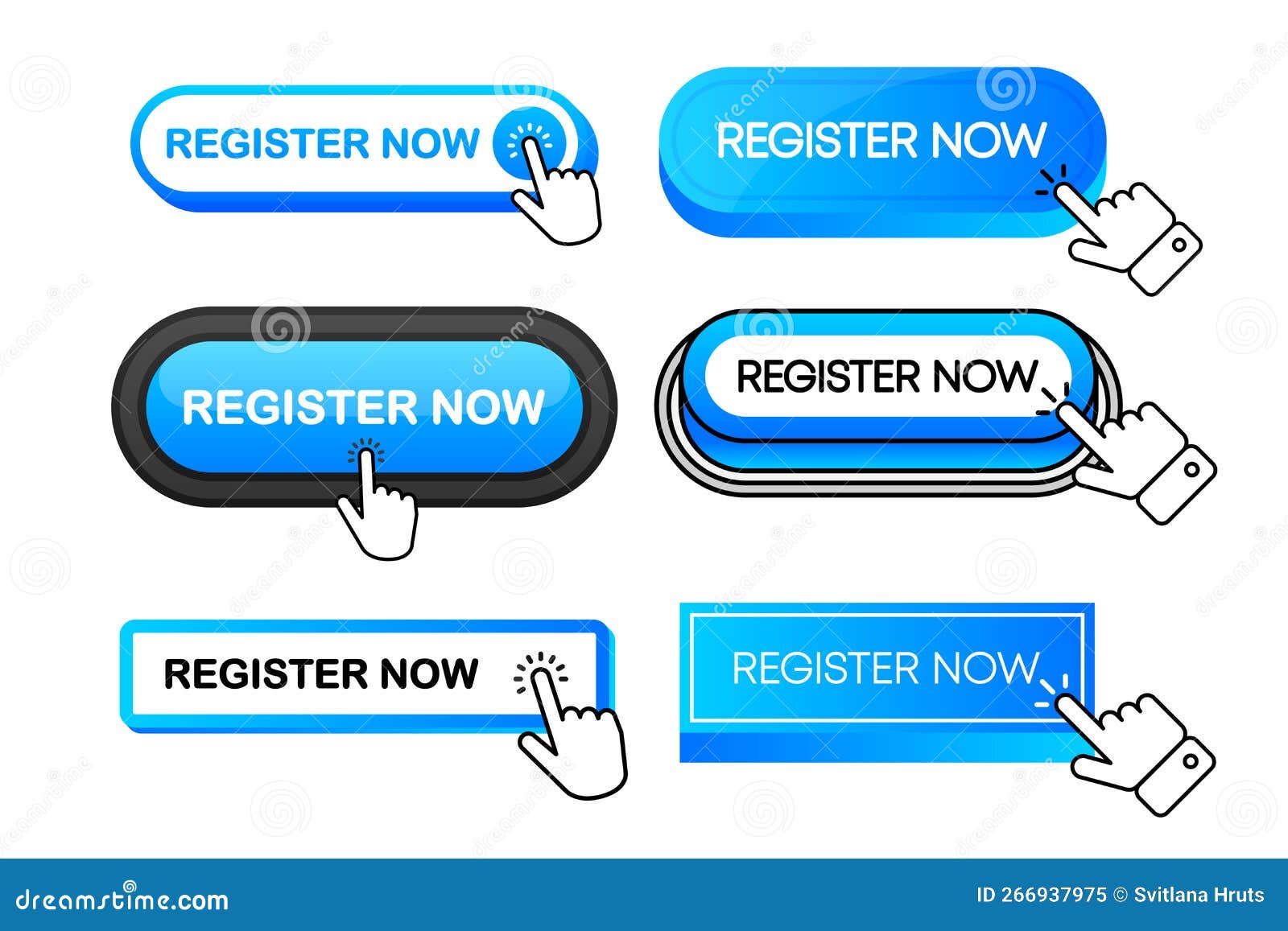 Register Now Vector Blue Button Collection in Different Flat Style ...
