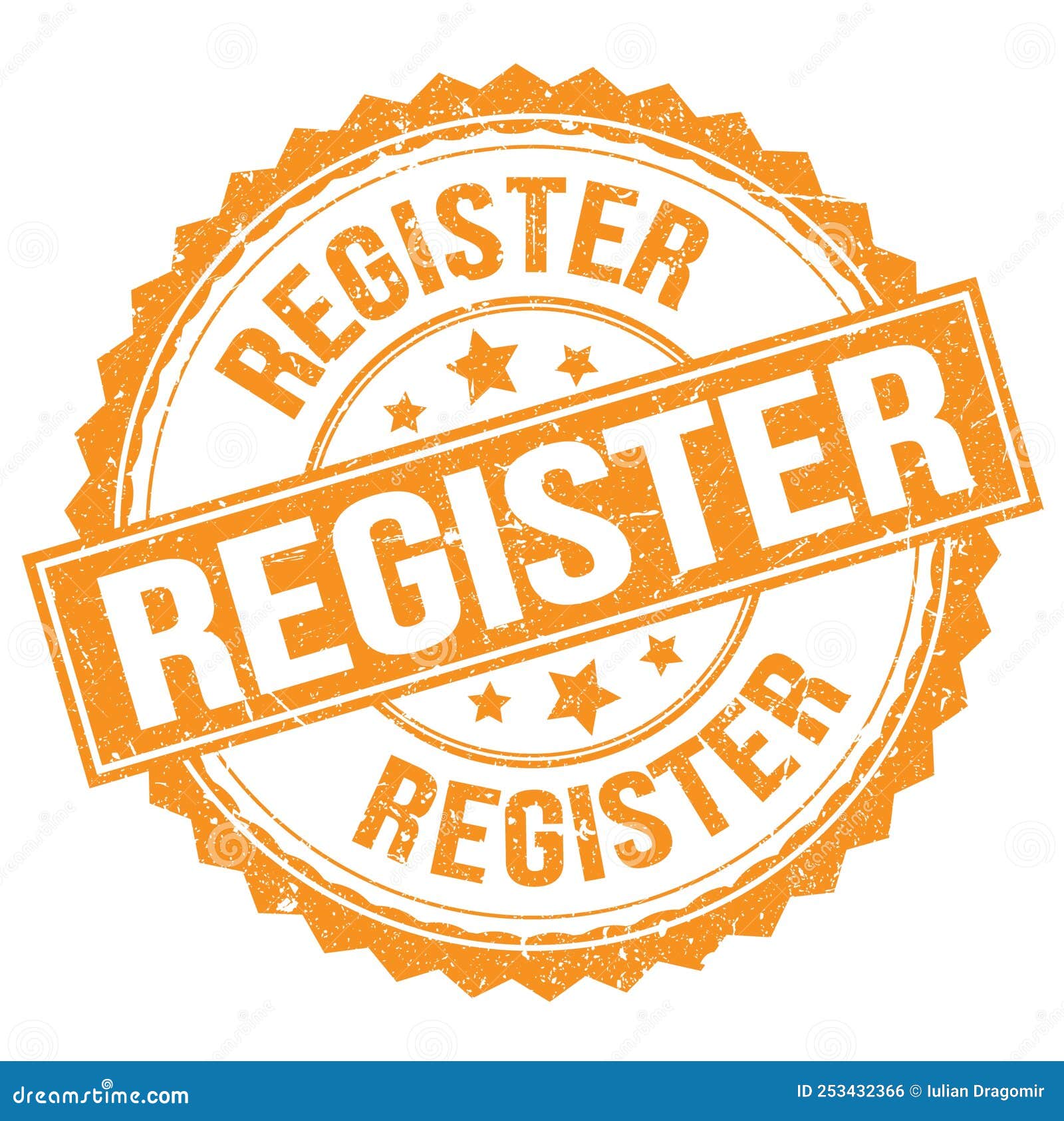 REGISTER Text on Orange Round Stamp Sign Stock Illustration ...