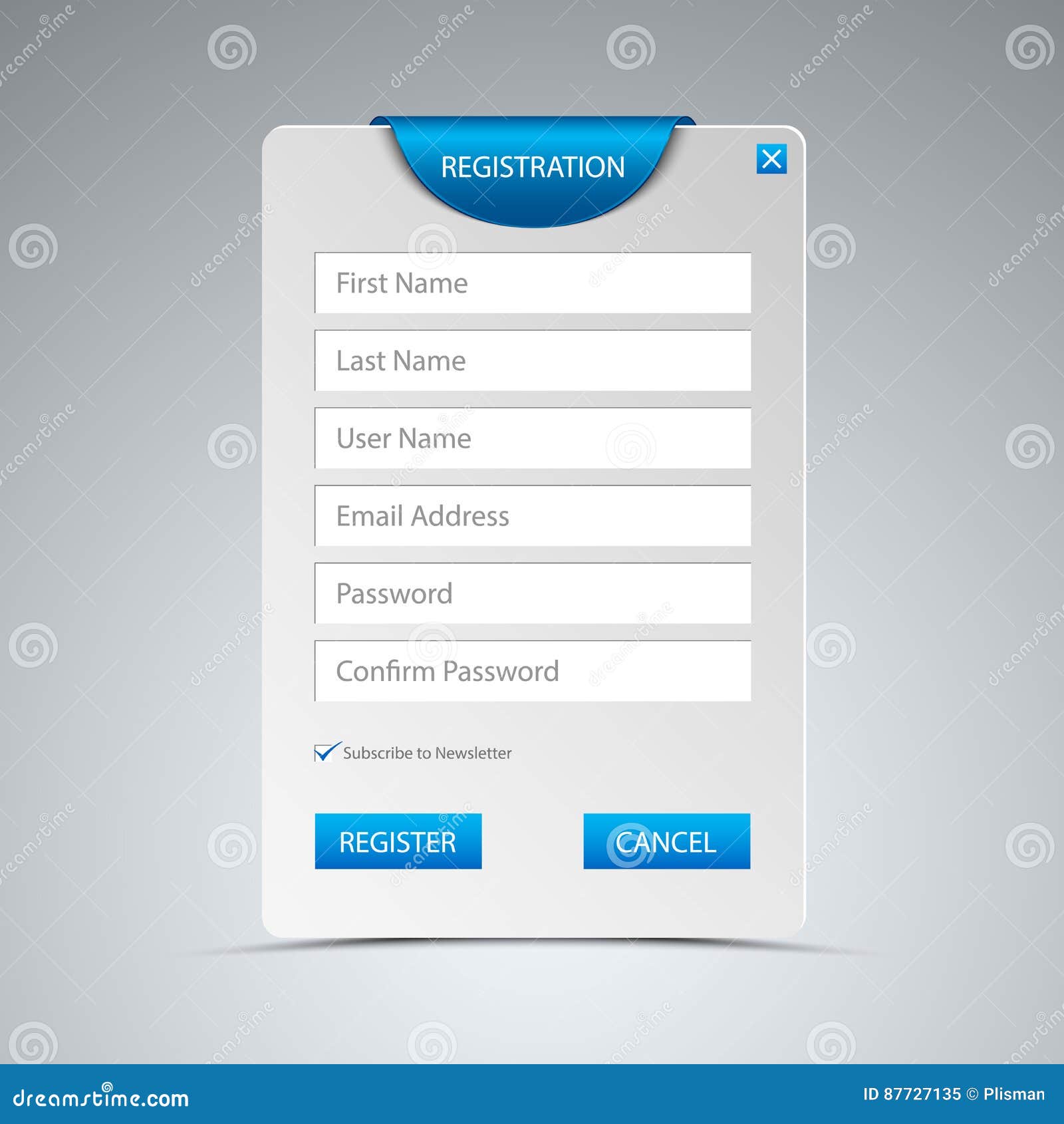 Register Web Screen with Blue Bookmark Template Stock Vector ...
