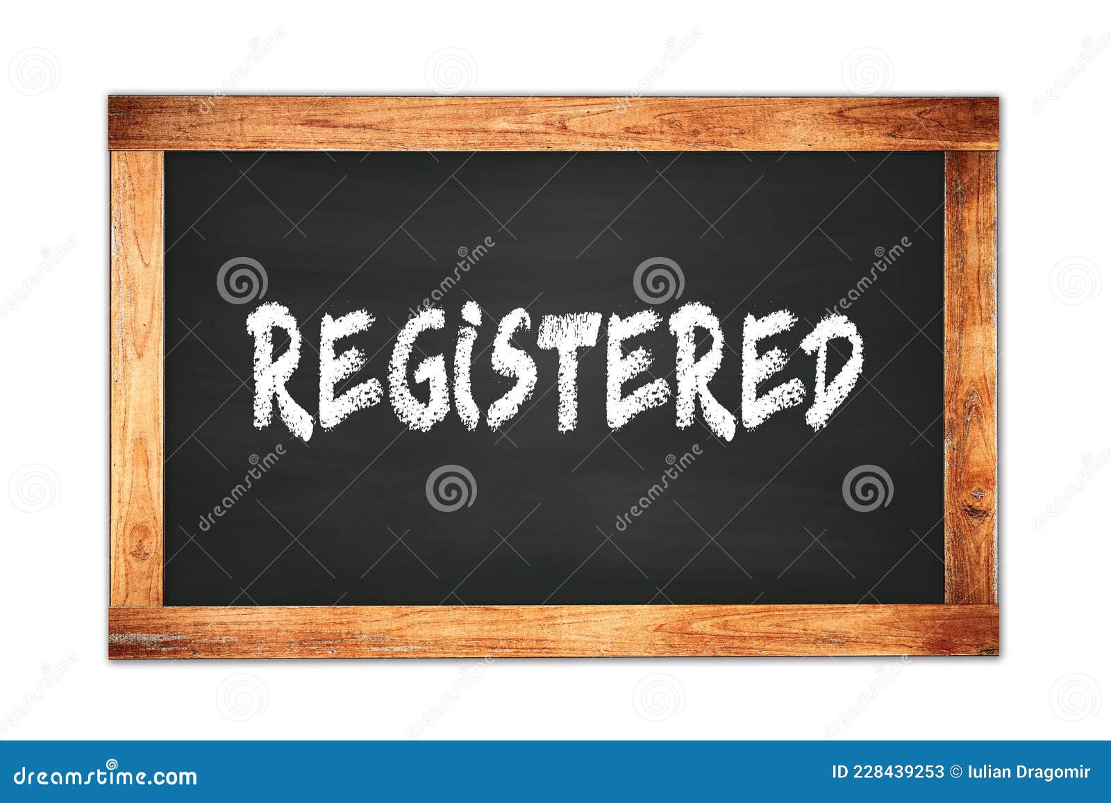 REGISTERED Text Written on Wooden Frame School Blackboard Stock ...