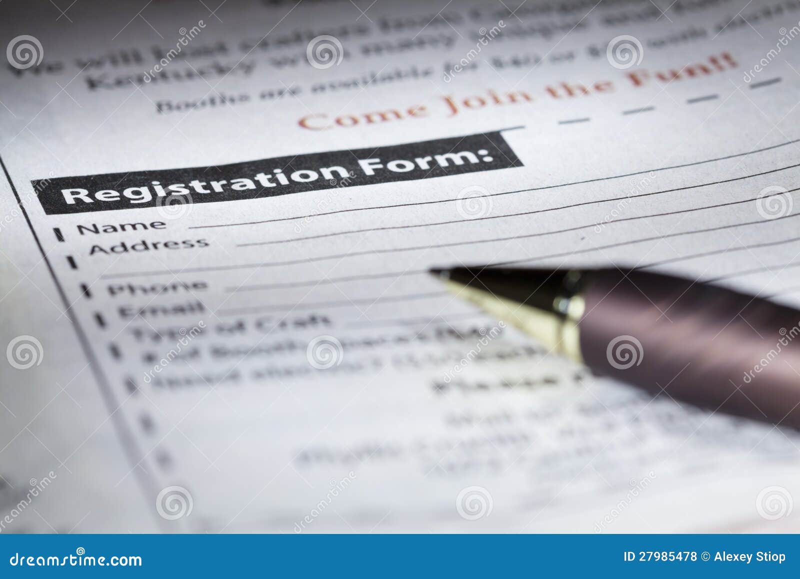 Registration form stock photo. Image of phone, print - 27985478