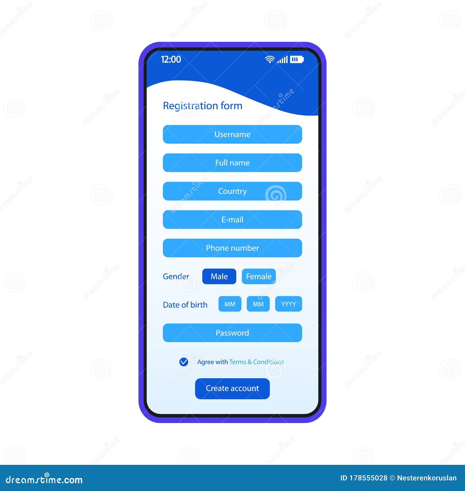 Registration Form Smartphone Interface Vector Template Stock Vector ...