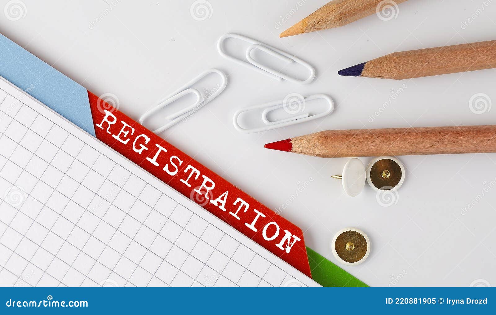REGISTRATION Text on the Folder Register with Office Tools Stock Image ...