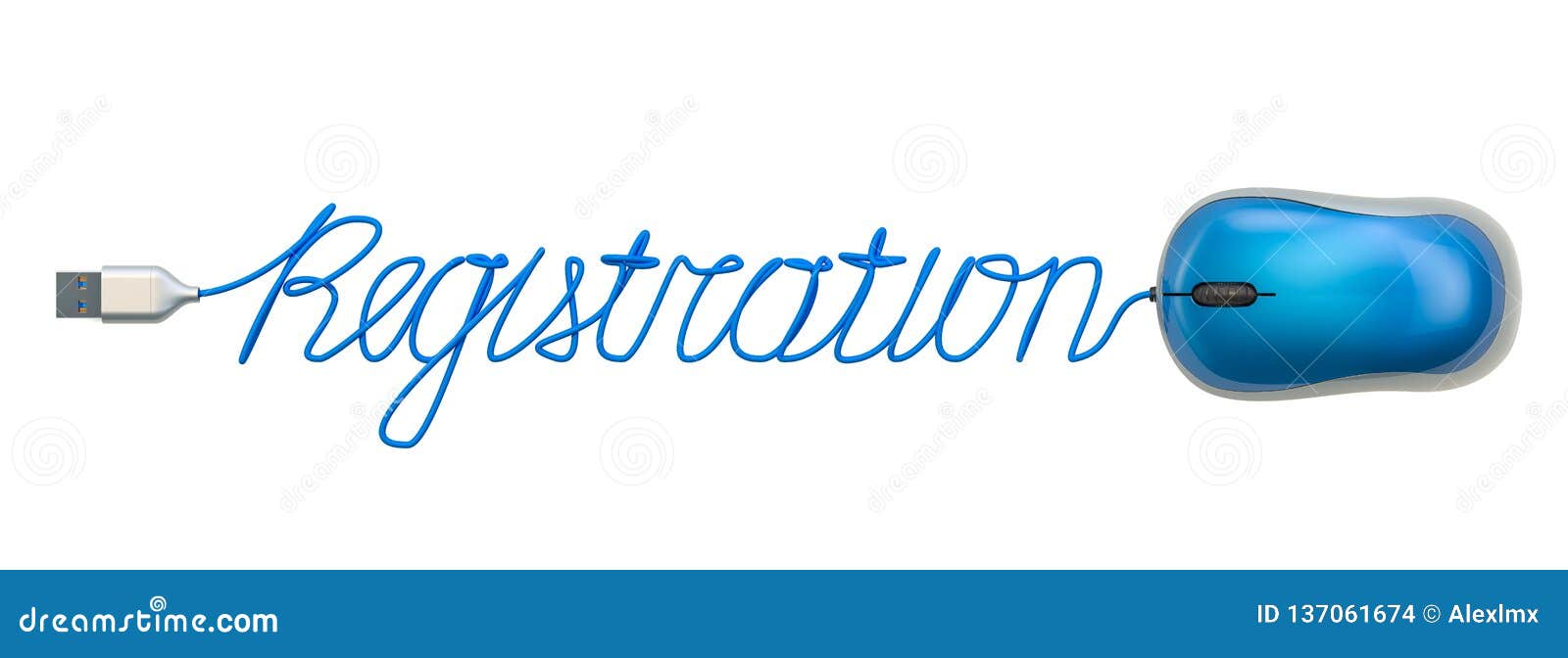 Registration Word from Computer Mouse Cable, 3D Rendering Stock ...