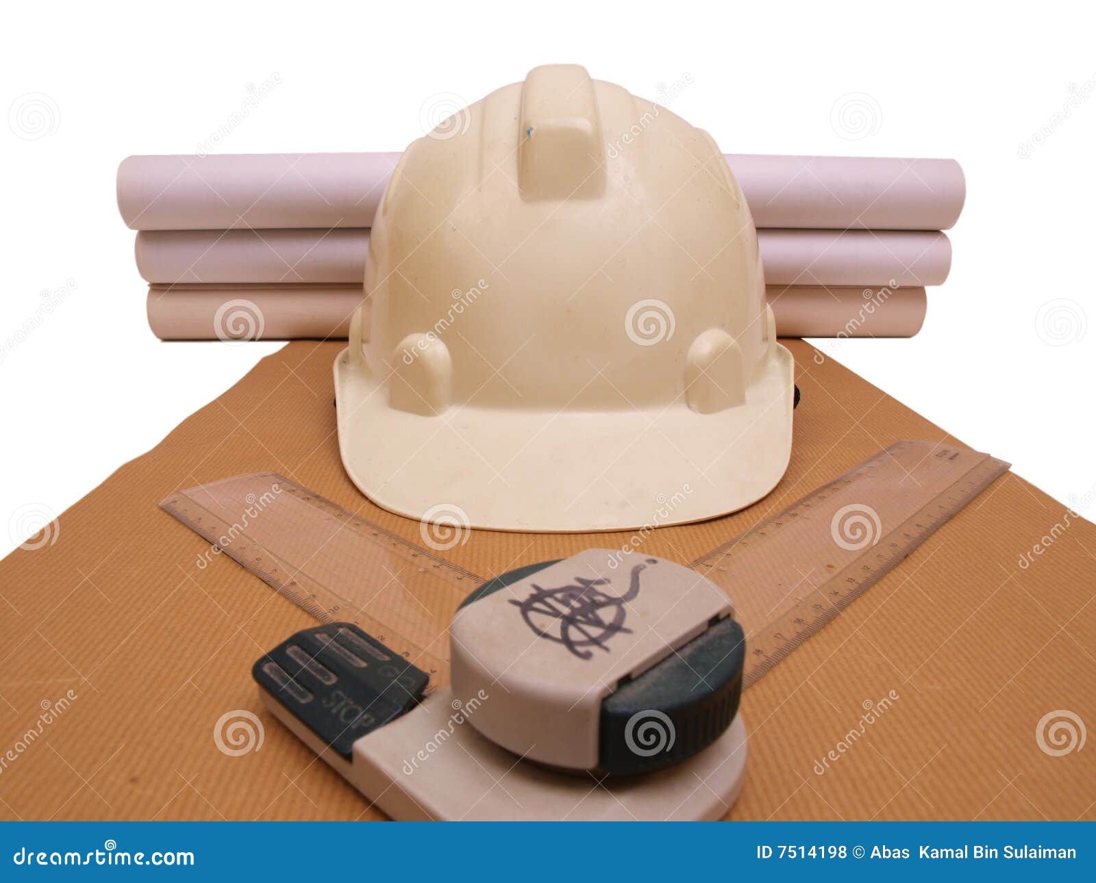 Regla De Rolls Del Papel Del Casco Del Constructor Foto de archivo ...