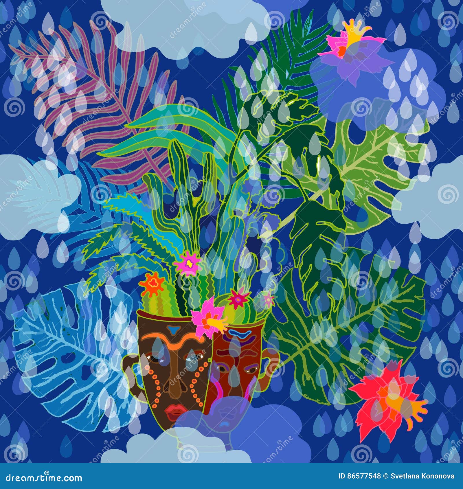 Regn i tropisk skog stock illustrationer. Illustration av afrika - 86577548