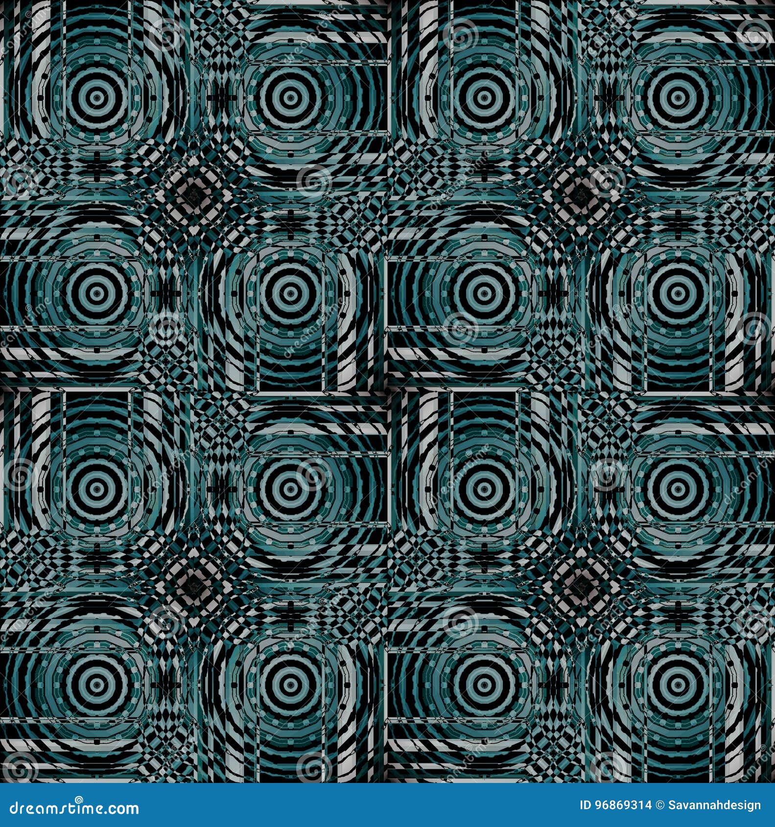 Regular Concentric Circles and Diamond Pattern Green Turquoise Gray ...