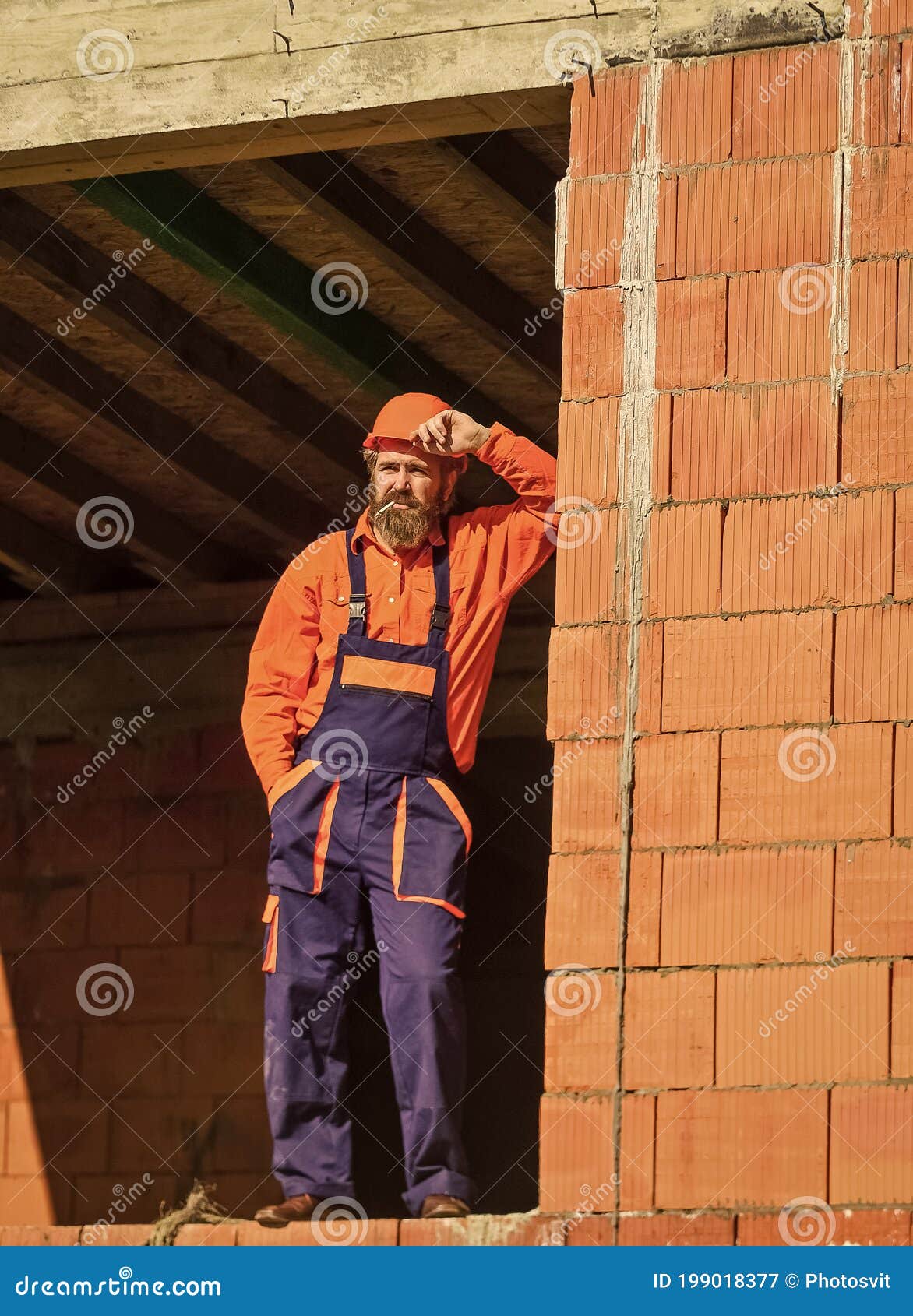 Regular Day. daily Routine at Construction. Well Done. Repairman Tired ...