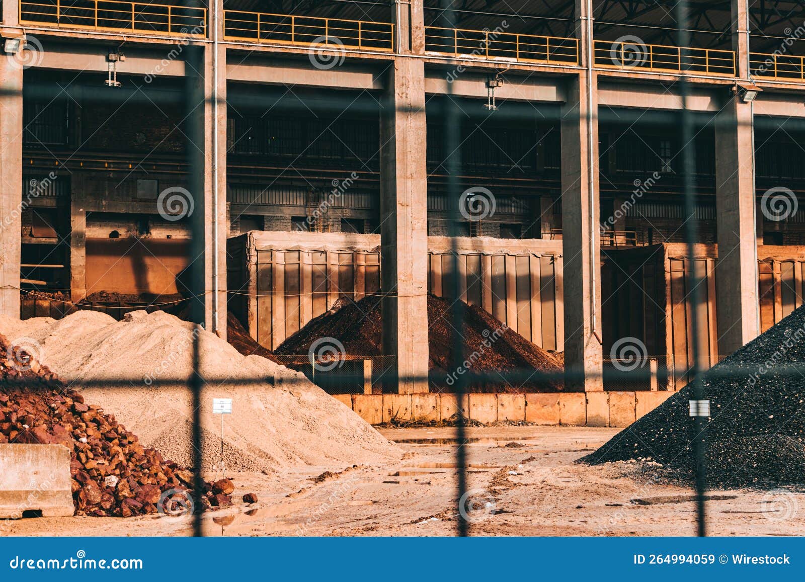 Regular Footage of a Construction with Piles of Cement, Soil, Stone and ...