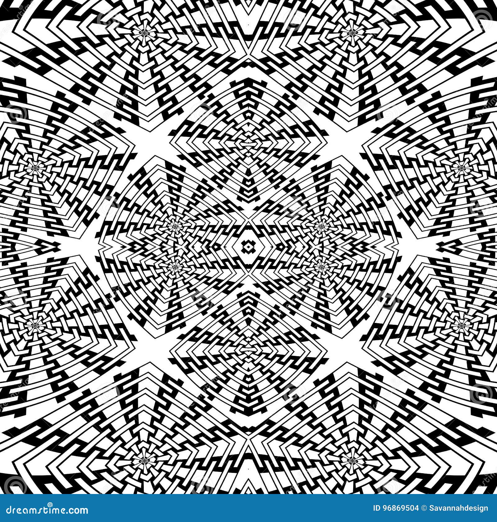 Regular Intricate Squares Pattern Black and White Centered Coloring ...