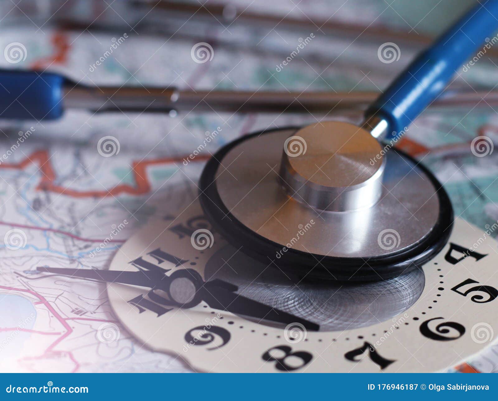 Regular Medical Examination Concept, Stethoscope and Clock Stock Image ...