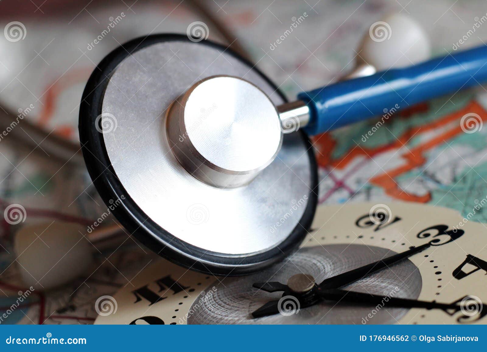 Regular Medical Examination Concept, Stethoscope and Clock Stock Photo ...