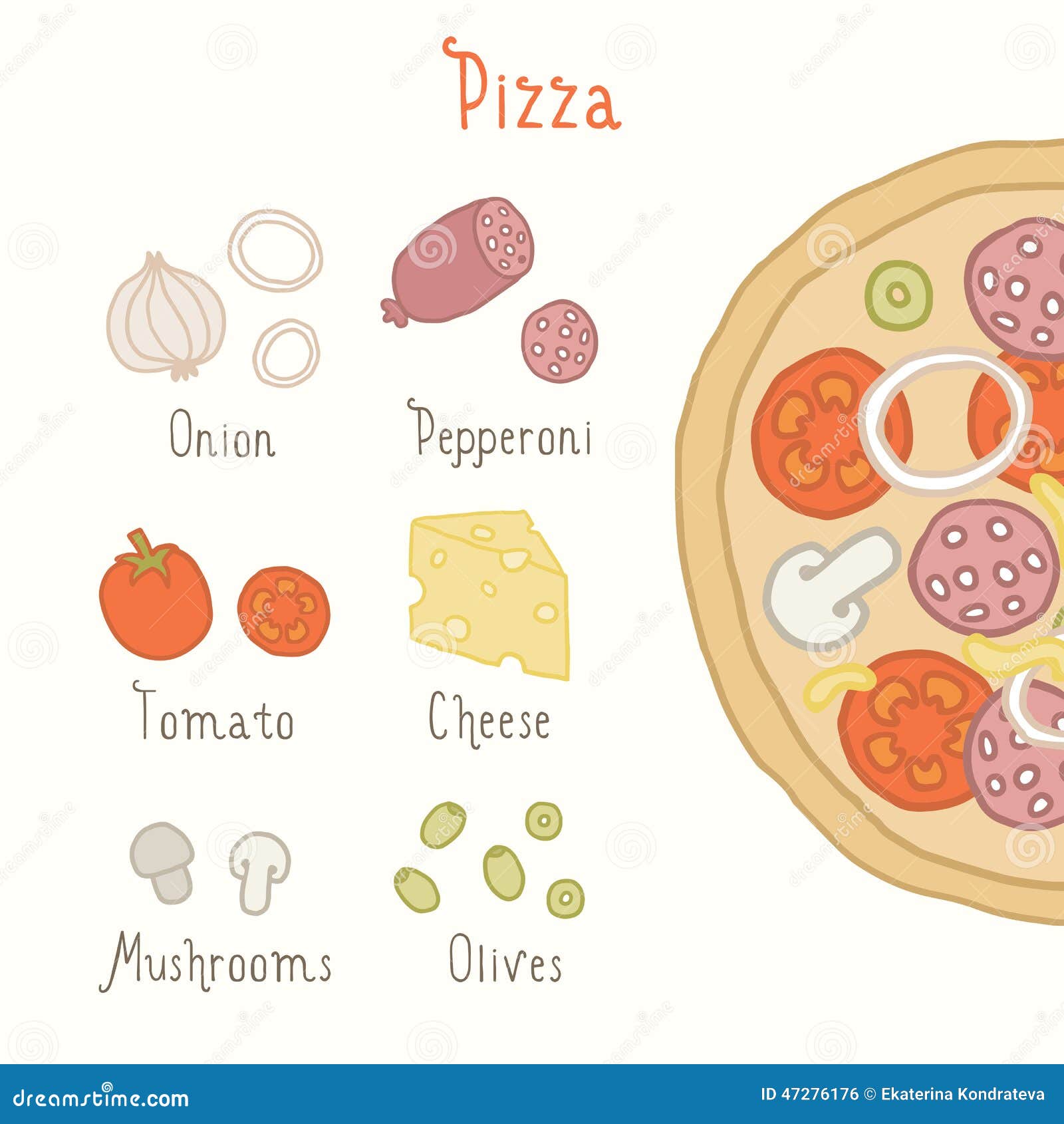Pizza Ingredients Icons Set Cartoon Vector | CartoonDealer.com #89952787