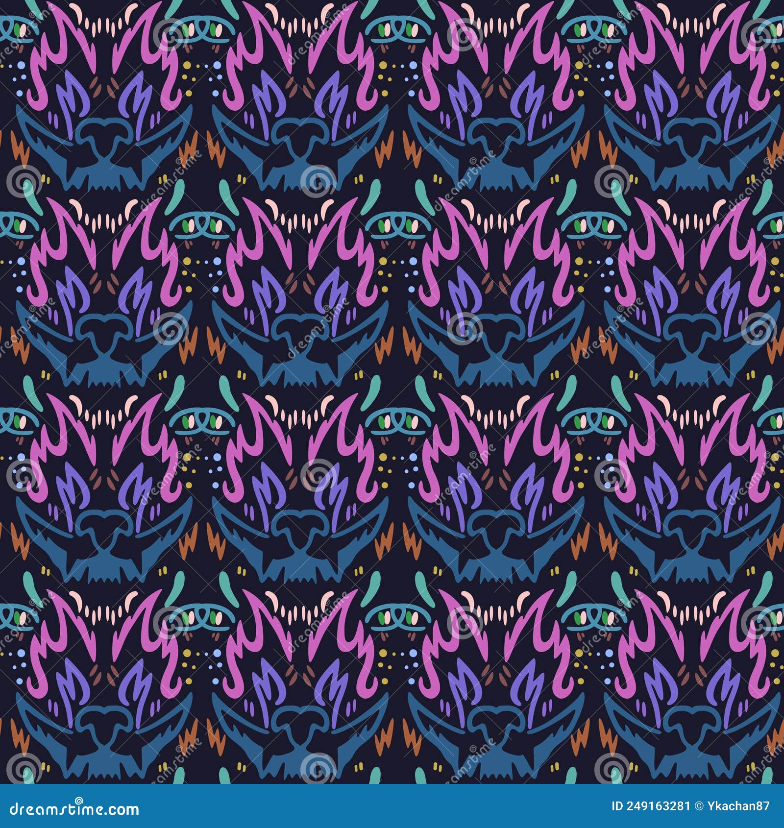 Regular Psychedelic Pattern with Crying Wolf Heads. Stock Vector ...