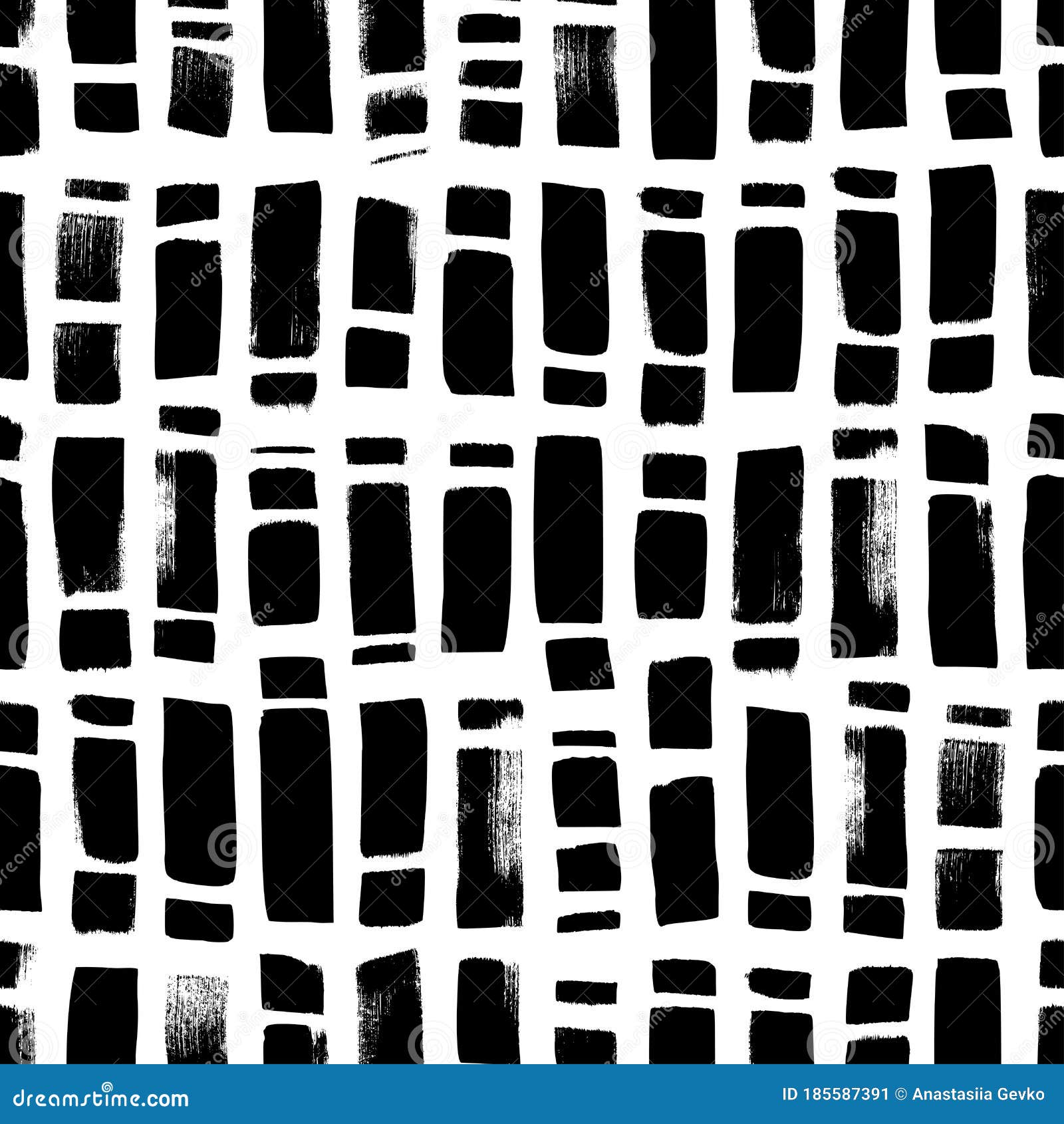 Regular Rectangle Brush Strokes Vector Seamless Pattern. Hand Drawn ...