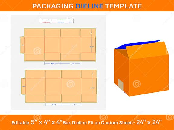 Regular Slotted Container RSC Box, Die Line Template, 5x4x4 Stock ...