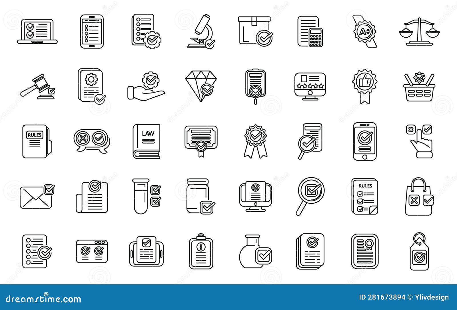 Regulated Products Icons Set Outline Vector. Quality Control Stock ...