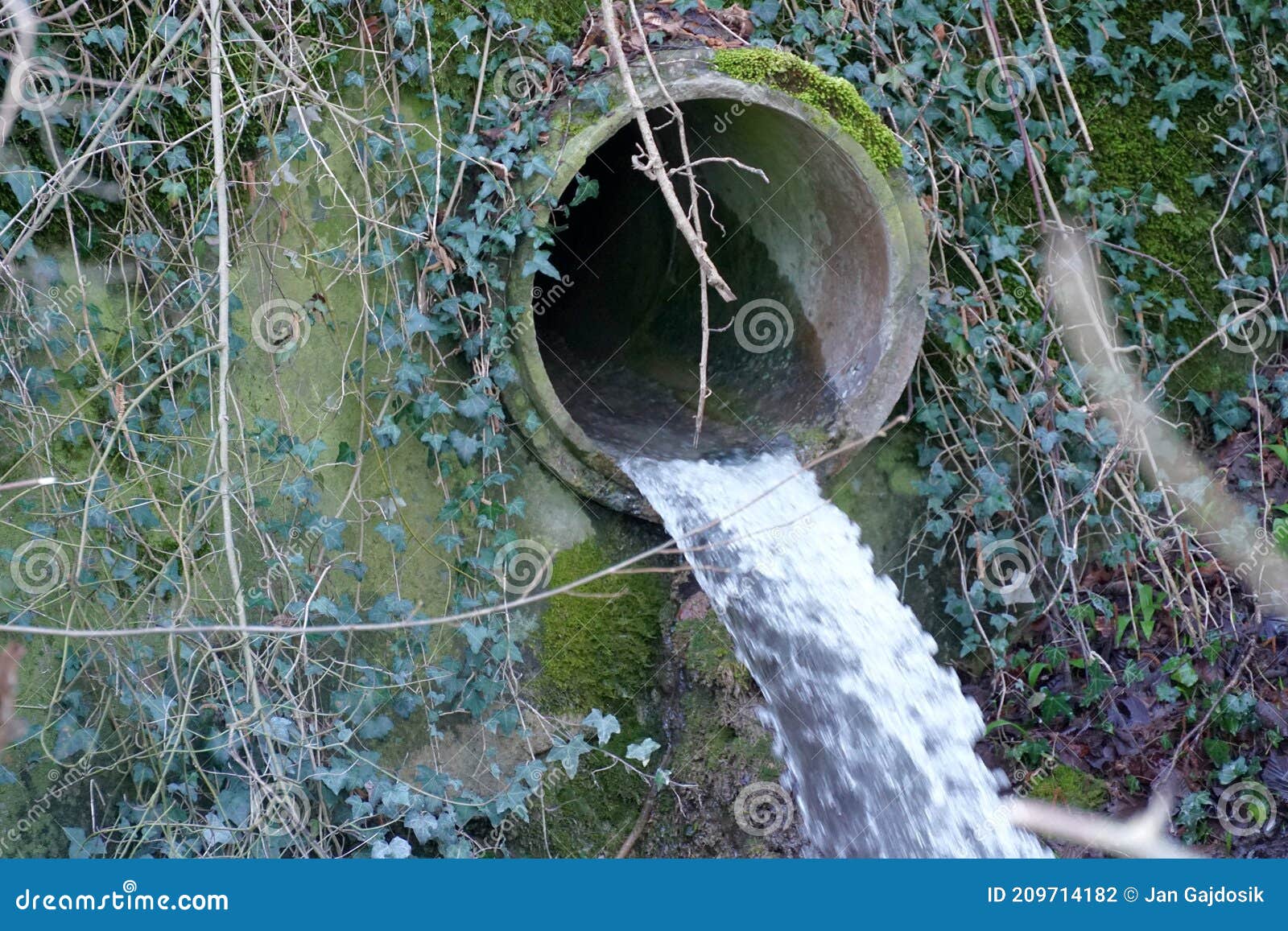 Regulated Stream or Brook Coming from Underground Out of a Large Pipe ...