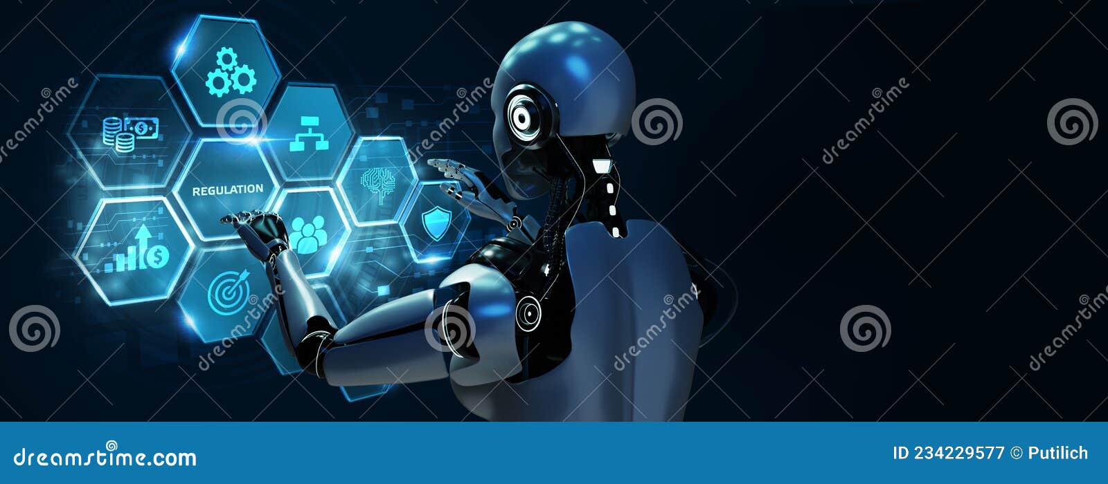 Regulation Compliance Rules Law Standard. Robot Pressing Button on ...