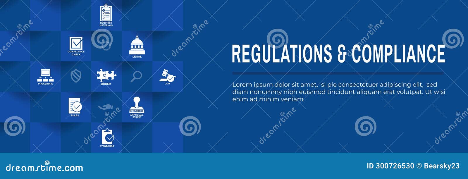 Regulations and Compliance Web Header Banner with Icon Set ...