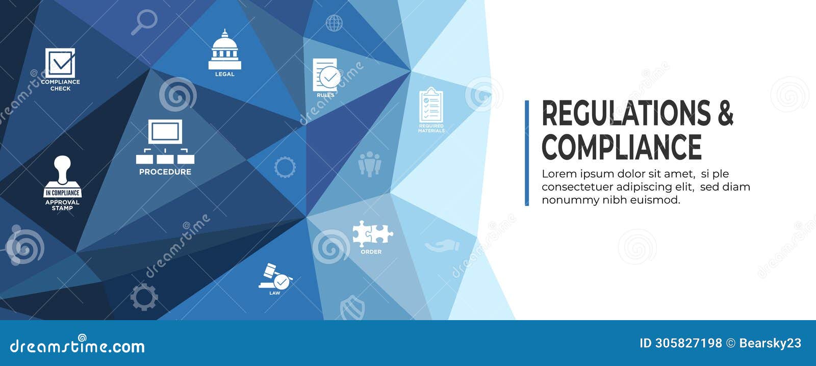 Regulations and Compliance Web Header Banner with Icon Set ...