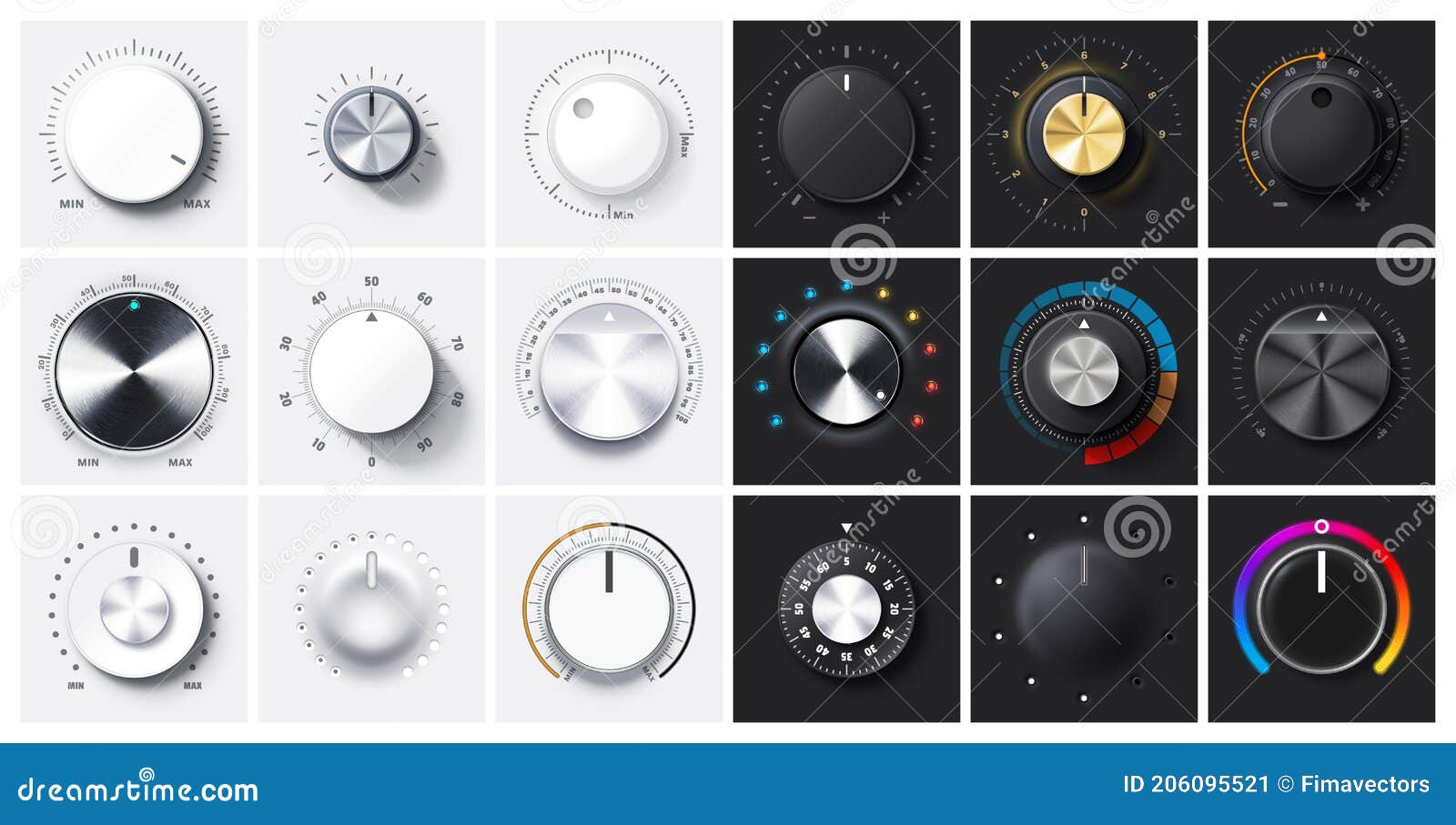 Round adjustment dial stock vector. Illustration of collection - 206095521